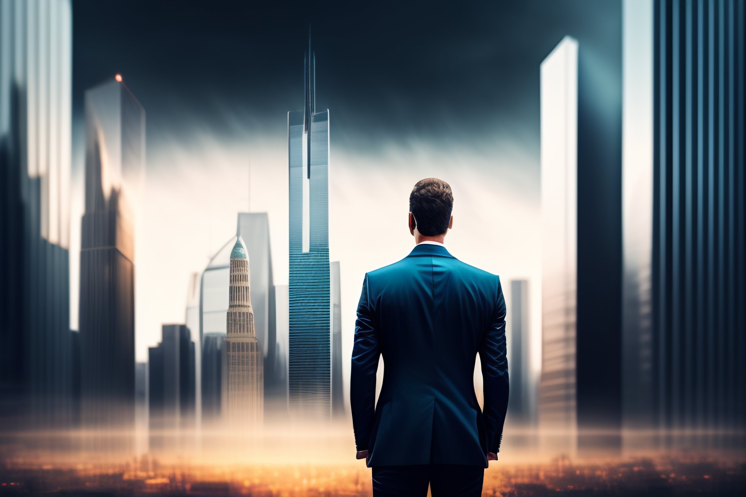 Lexica - Man in suit surrounded by tiny people staring down at dark ...