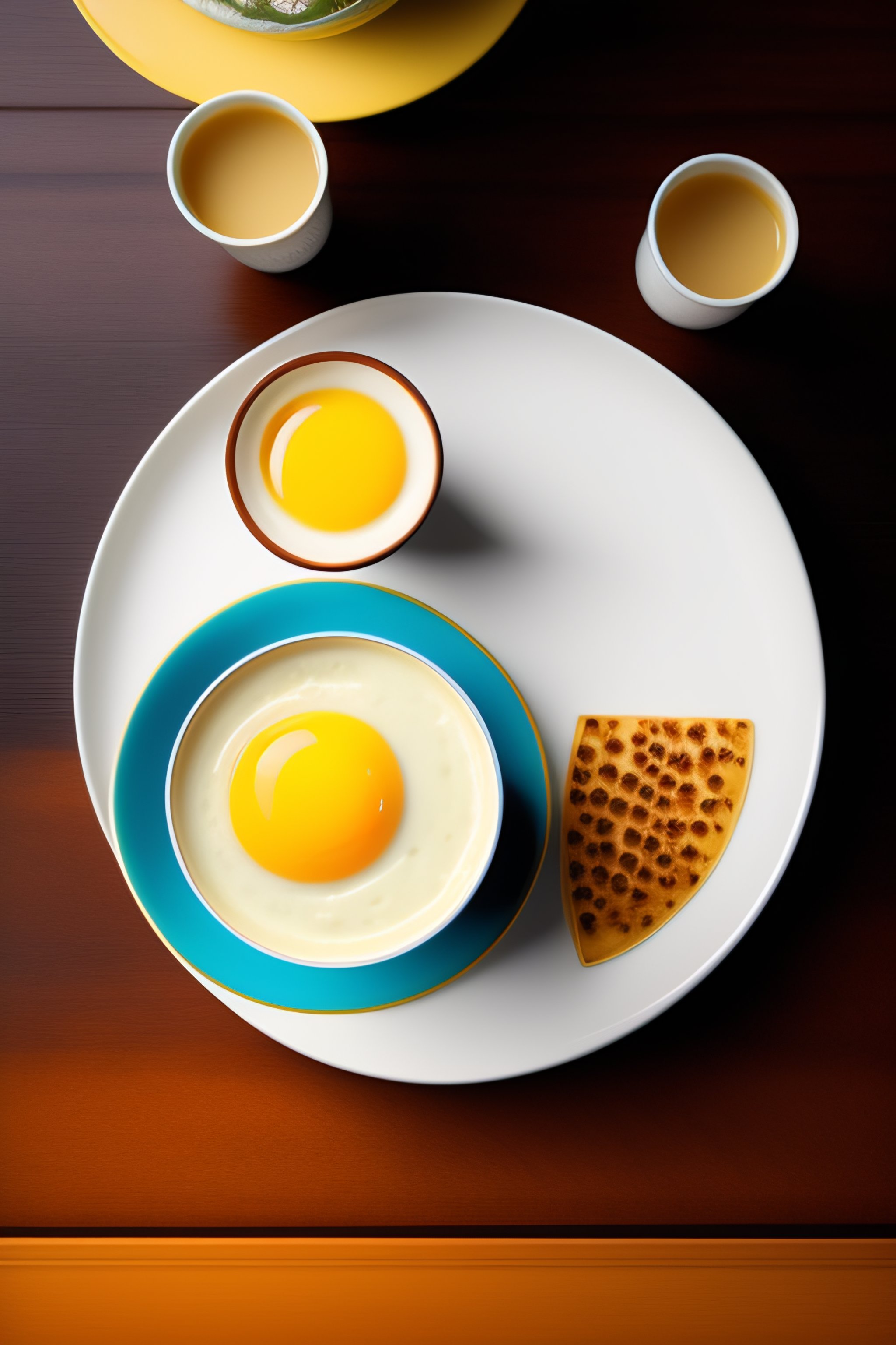 Lexica - A top view of breakfast table with a plate of egg sunny up and ...