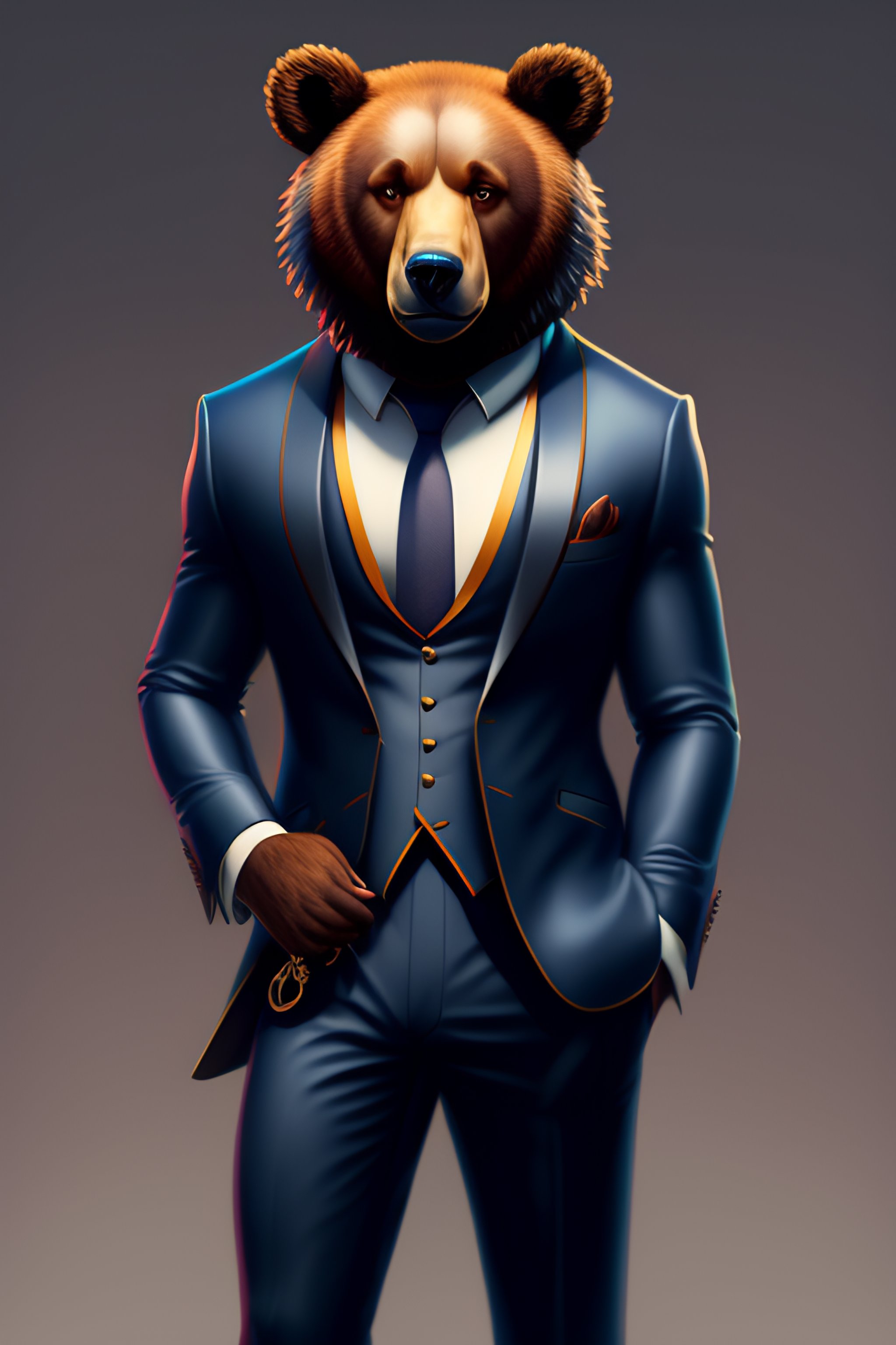 Lexica Anthro Furry Humanoid Bear Three Piece Suit Checking Watch Character Concept Design