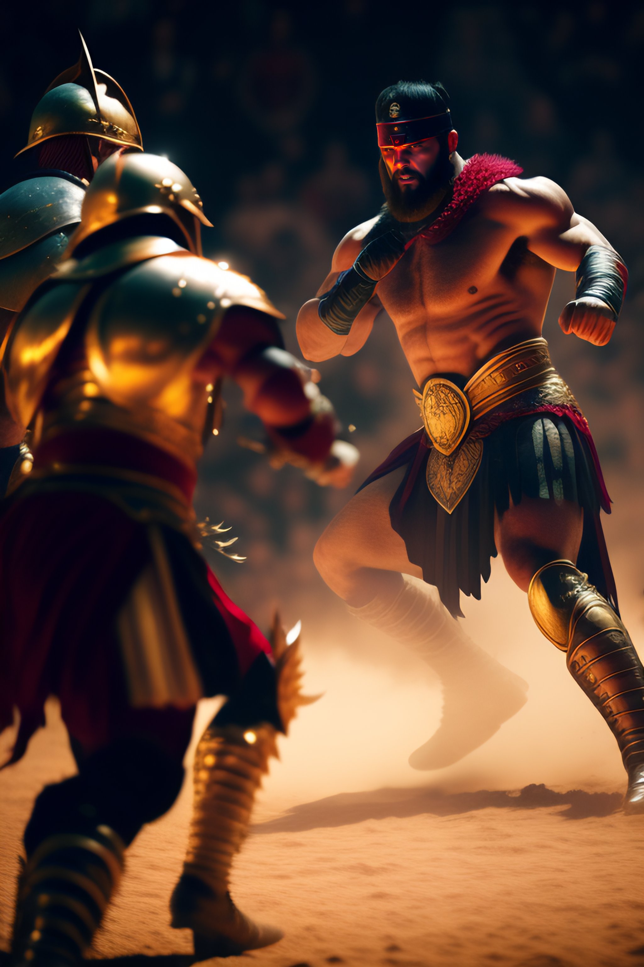 Lexica - Action shot of Gladiator fighting in an arena, cinematic ...