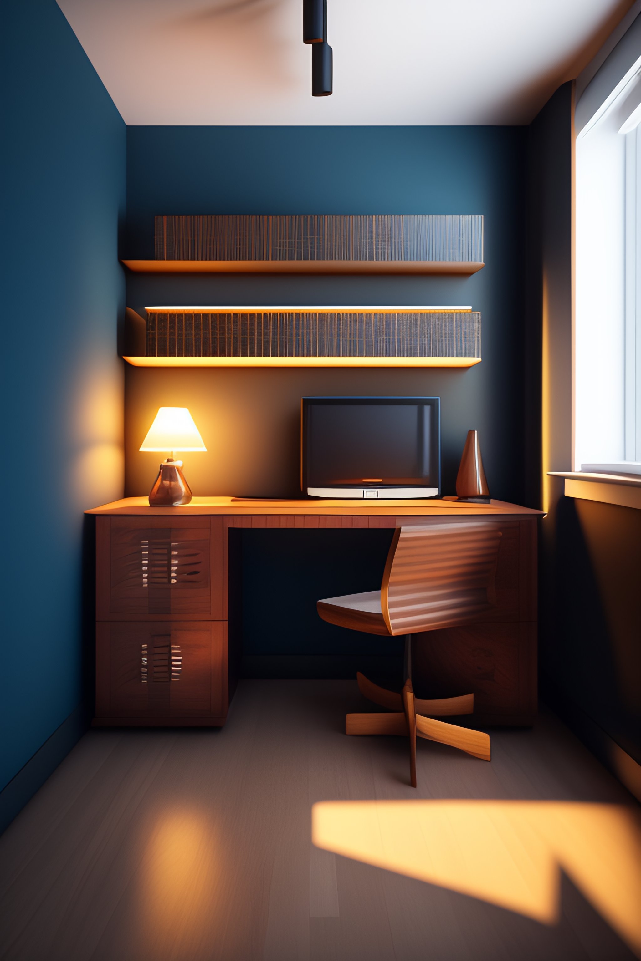 Lexica - A home office with a L shaped computer desk laptop printer and ...