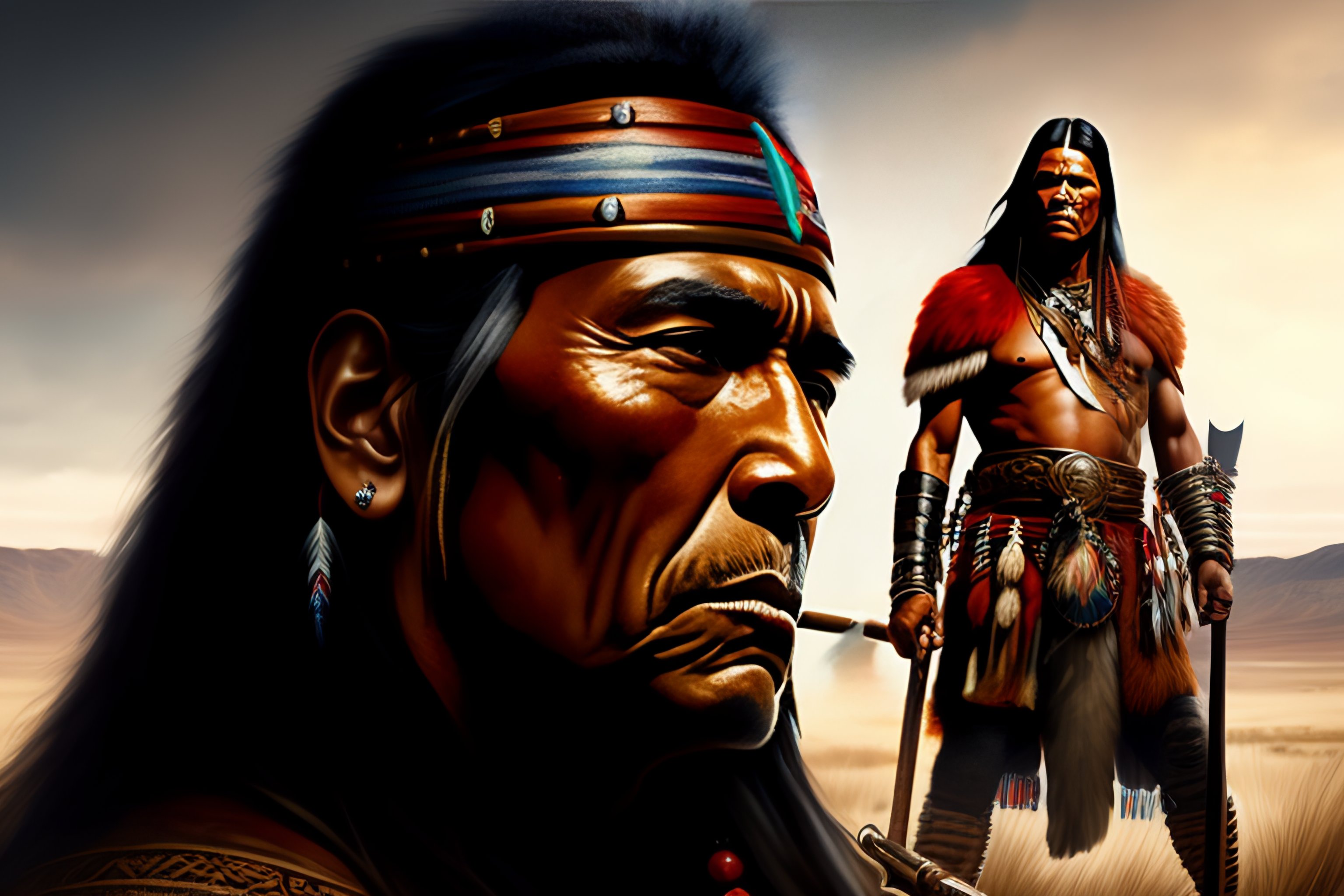 Lexica - Native American indigenous warrior, holding an steel Axe ...