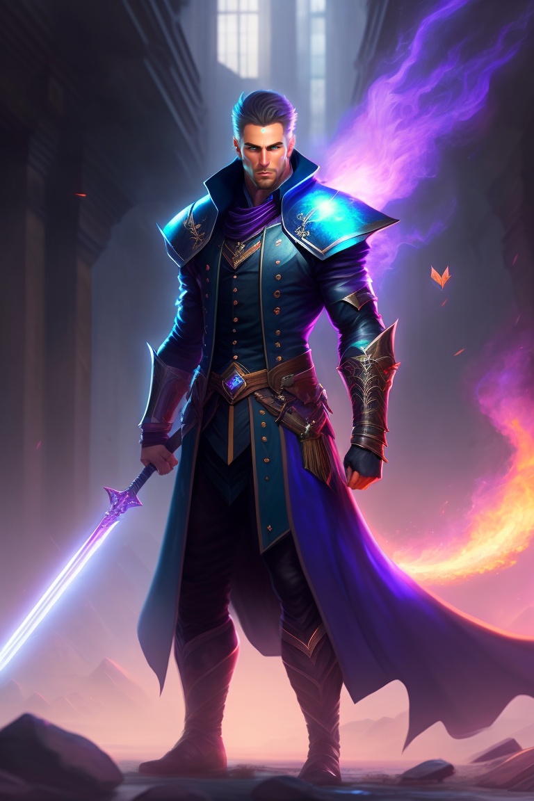 Lexica - Man, mage, rpg, dark overcoat, fluid magic aura from his body ...