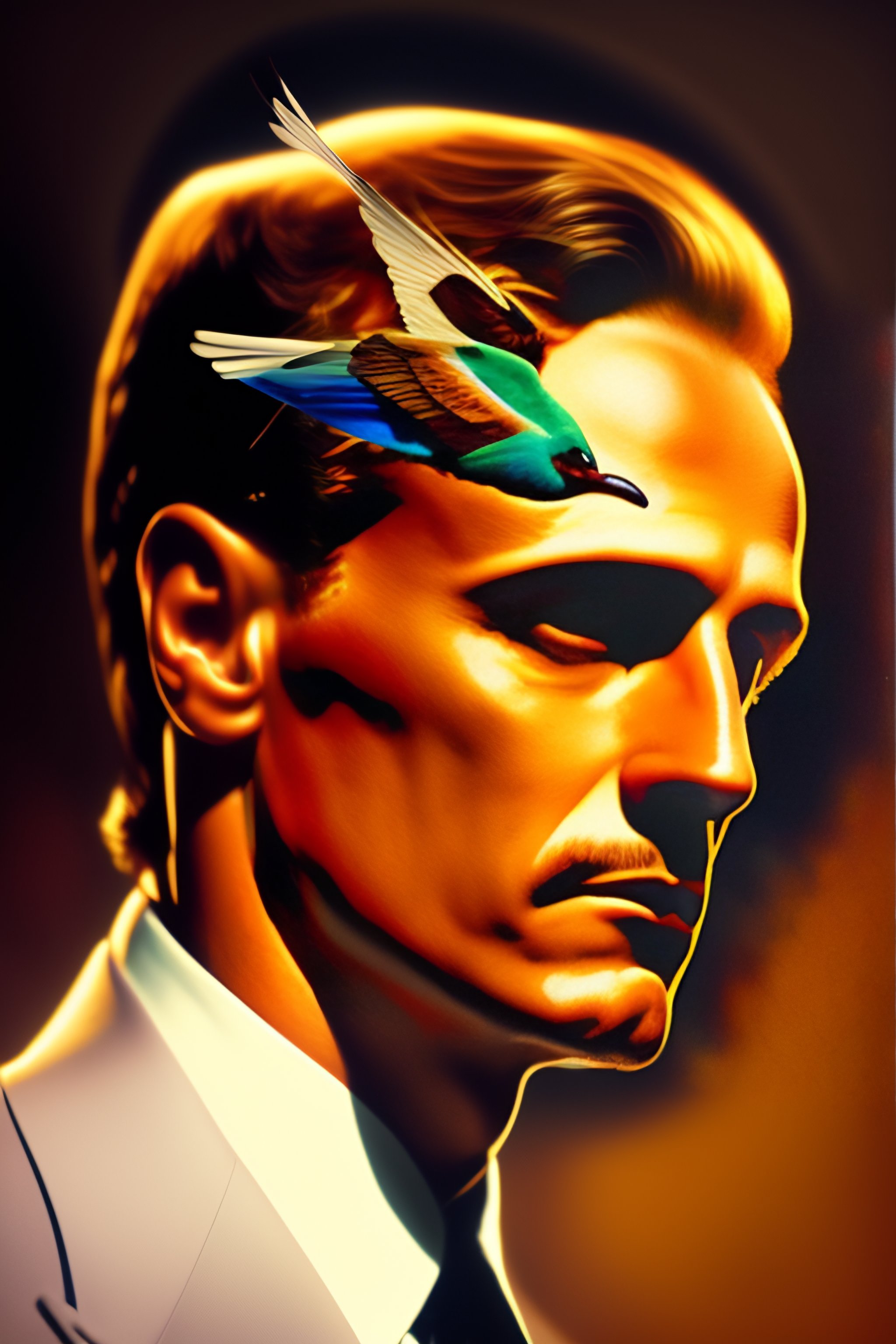 Lexica - A flying high summer bird with the face of Hannibal Lecter