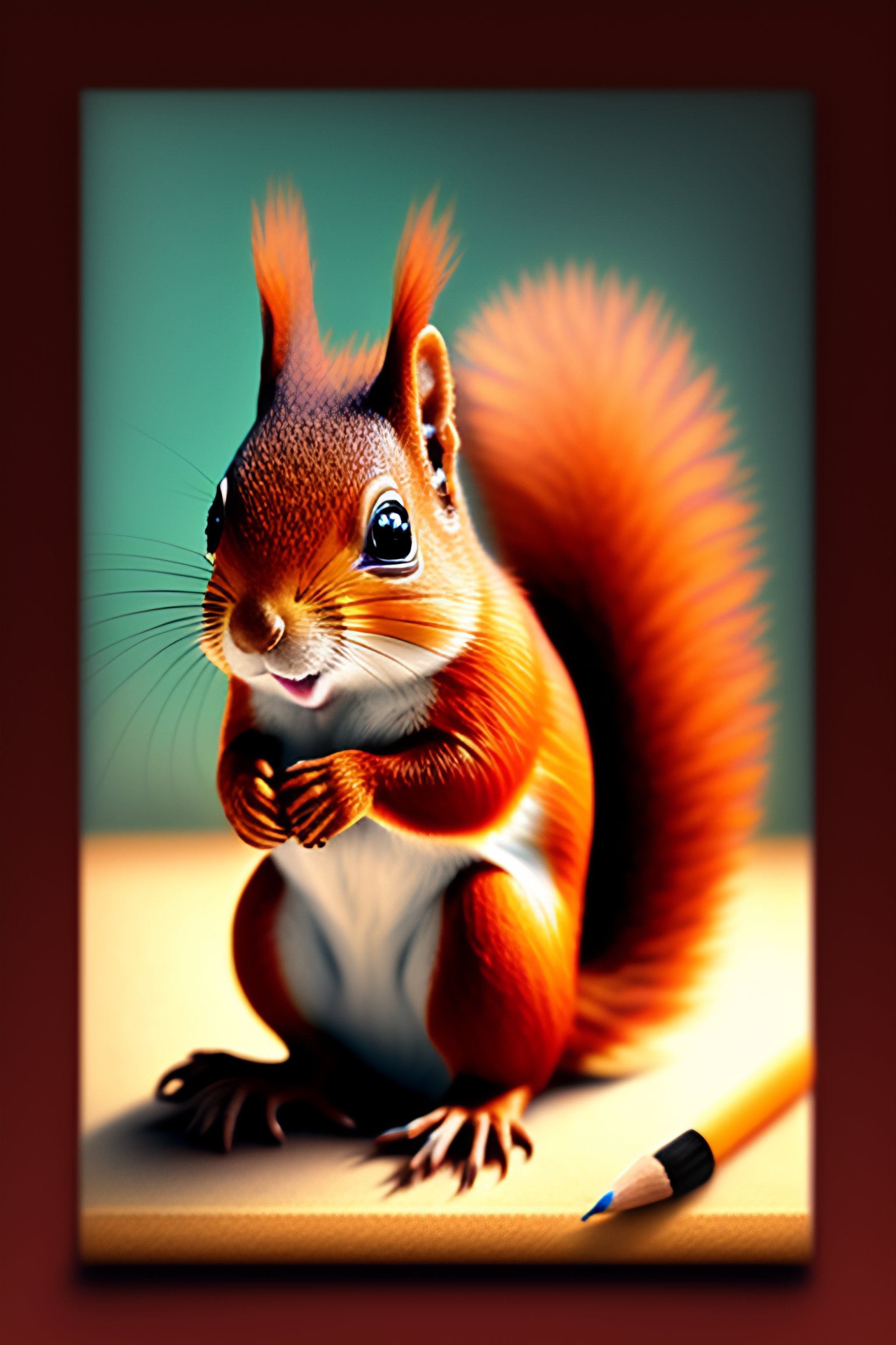 Lexica - Realistic little Red cute squirrel in a drrawing with pencil ...