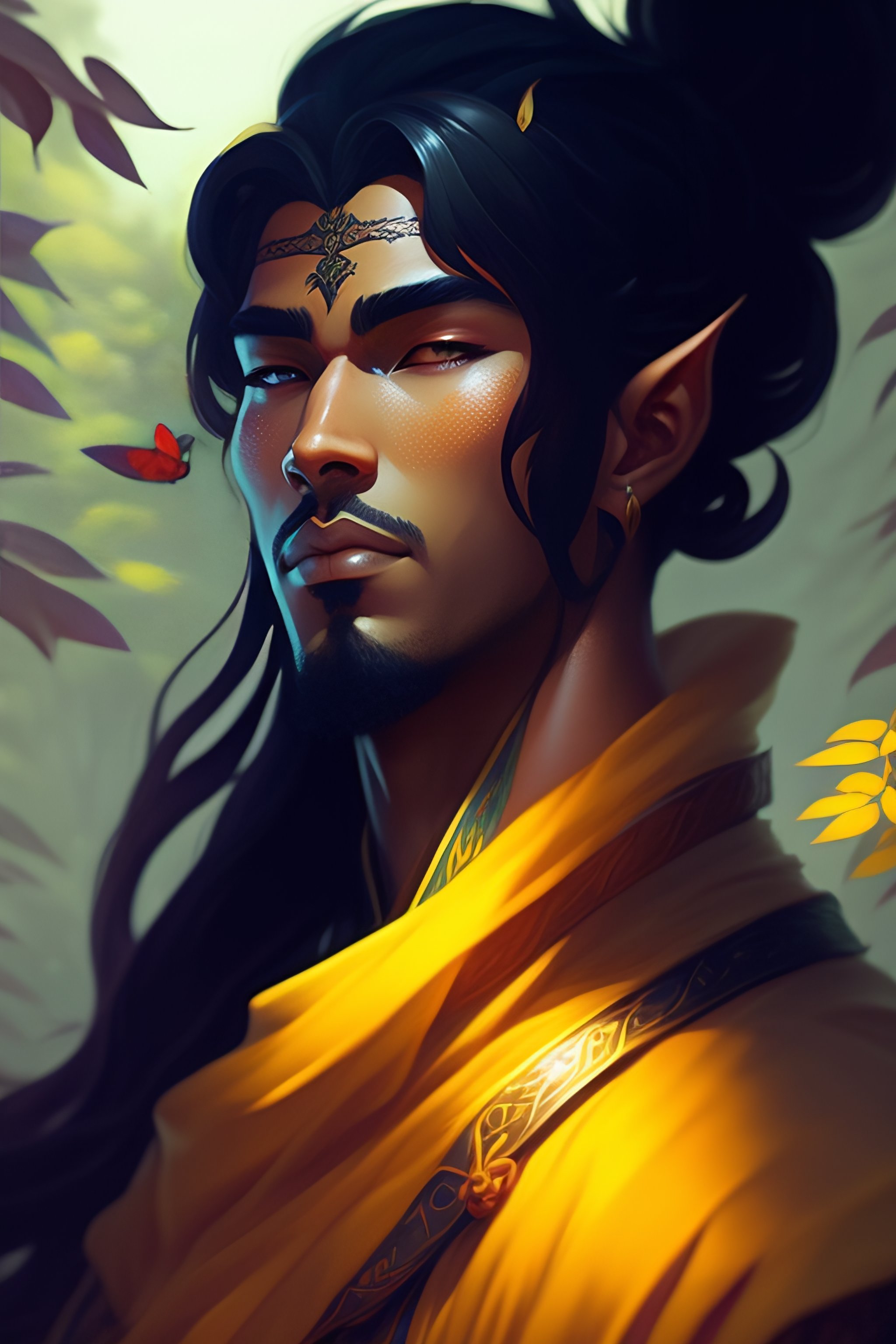 Lexica - Young beautiful male forest spirit, elven, black hair ...