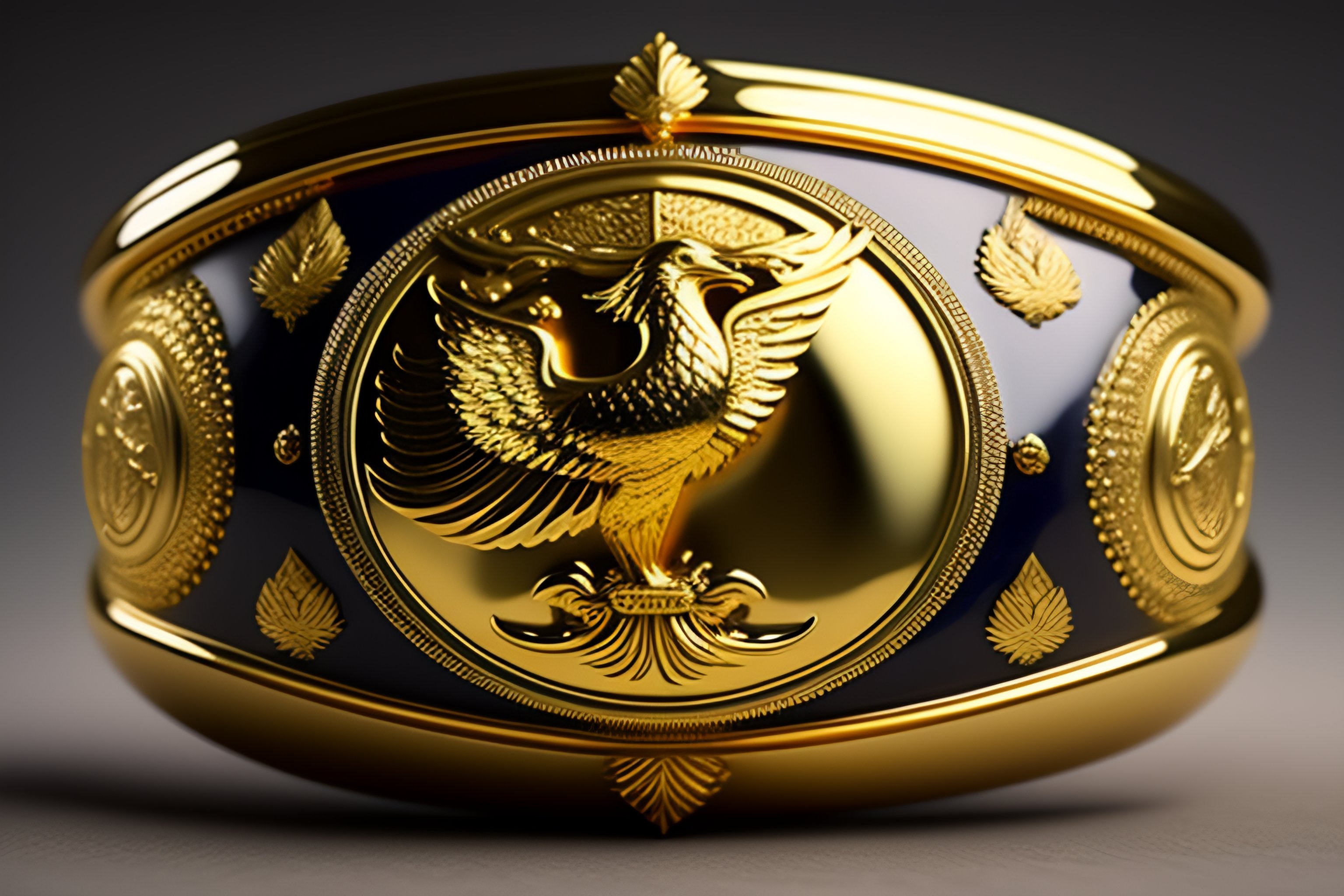 Lexica - Gold and Silver Shield with a phoenix symbol on it, front view