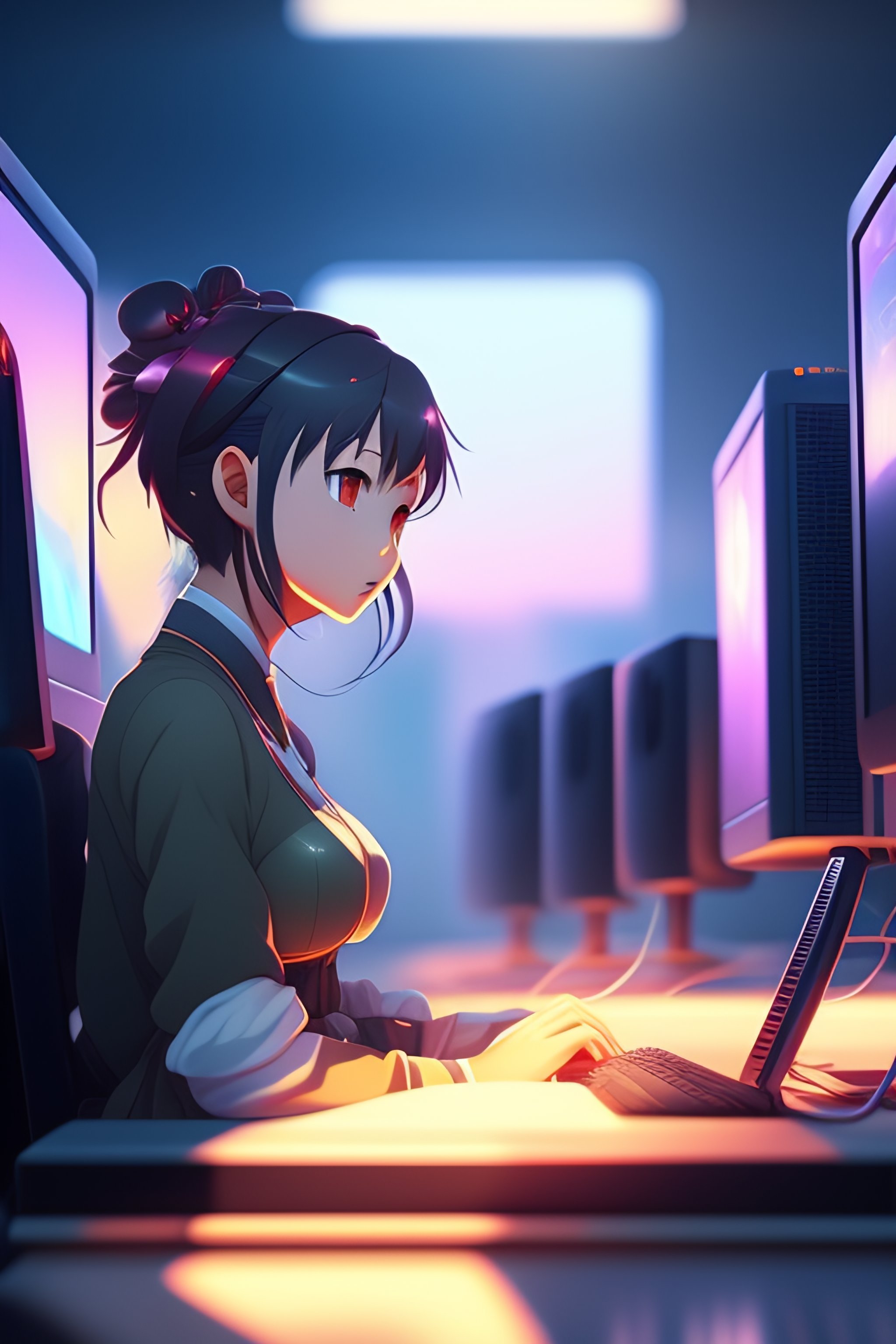 Lexica - Create a high resolution artwork of Anime Girl is programming ...