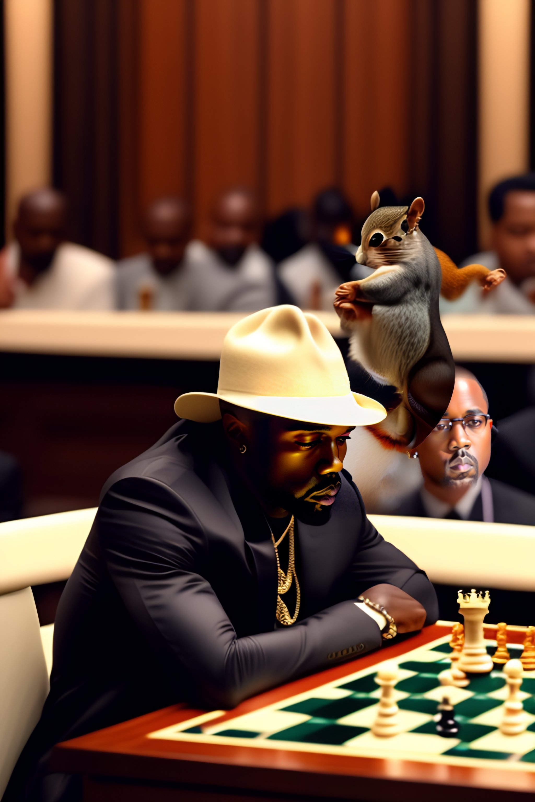 Lexica - Kanye West plays chess against a squirrel