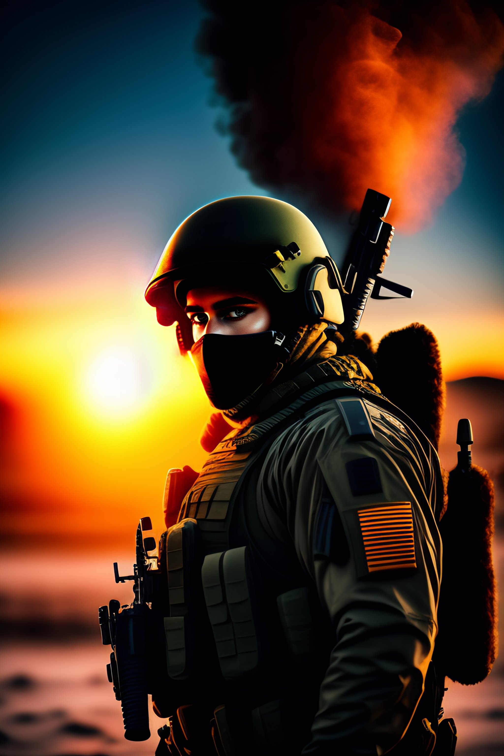 Lexica - Real swat, studio light, smoke, sunrise, weapon, 100% realistic