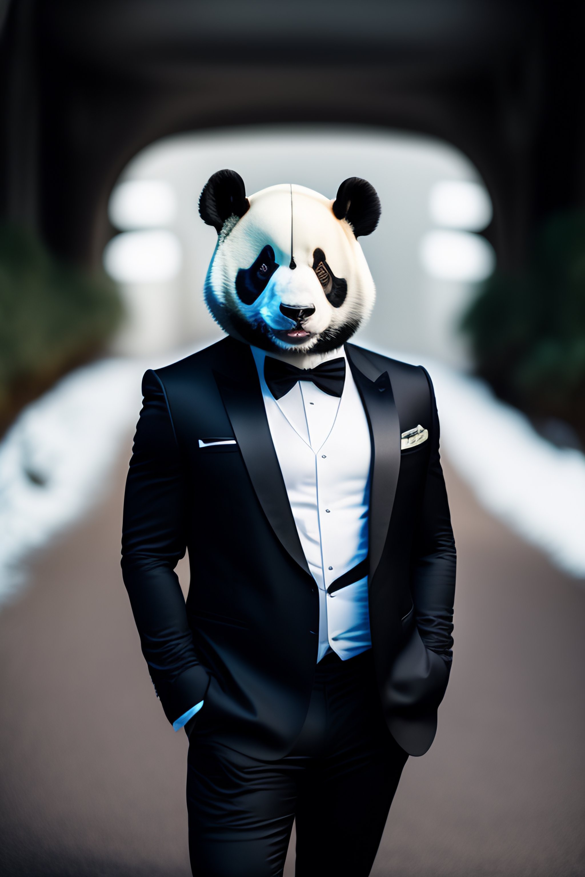 Lexica - Panda bear in man in black 3 piece suit