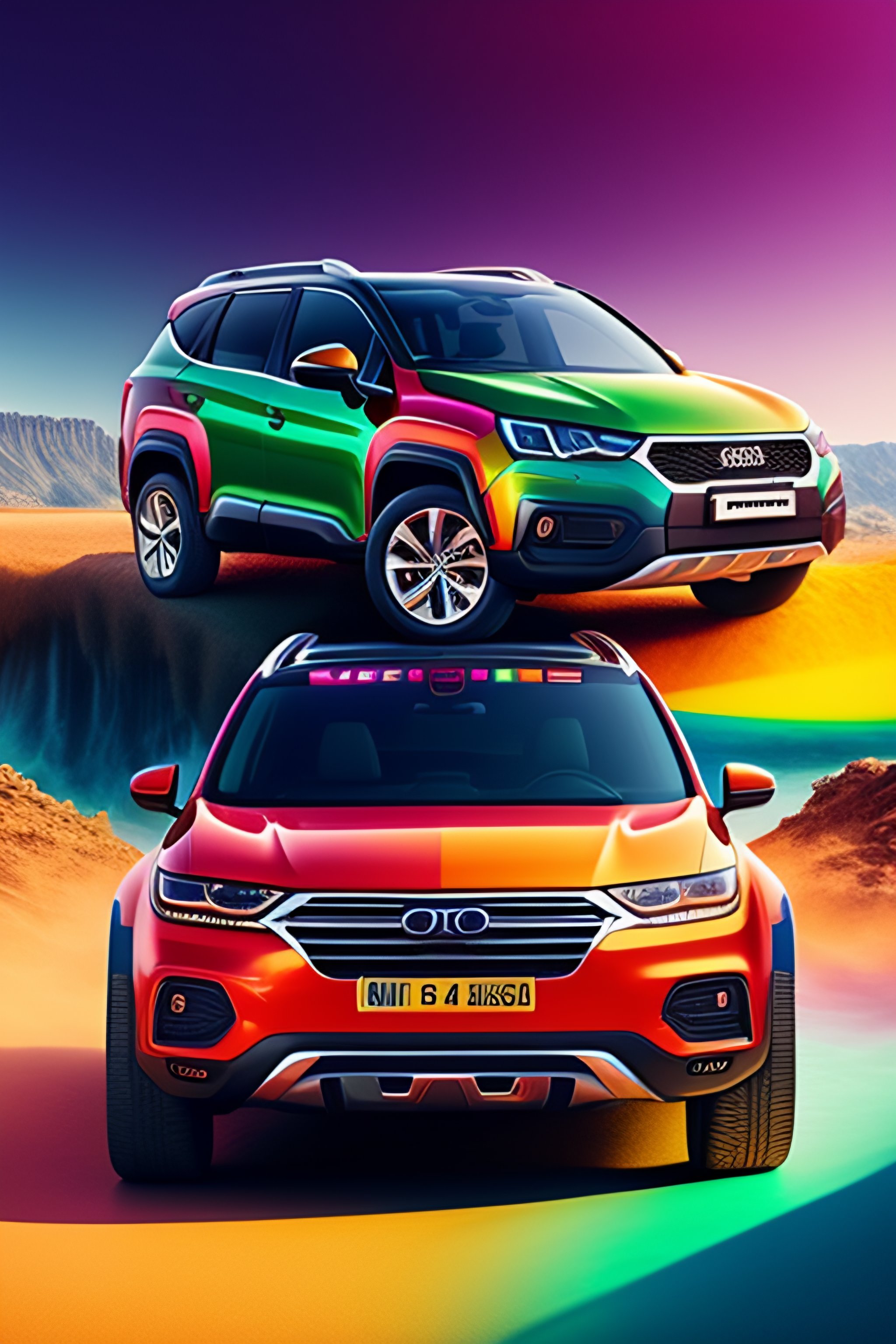 Lexica - A 4k advertising print ad of an SUV Fiar car, with a couple at ...