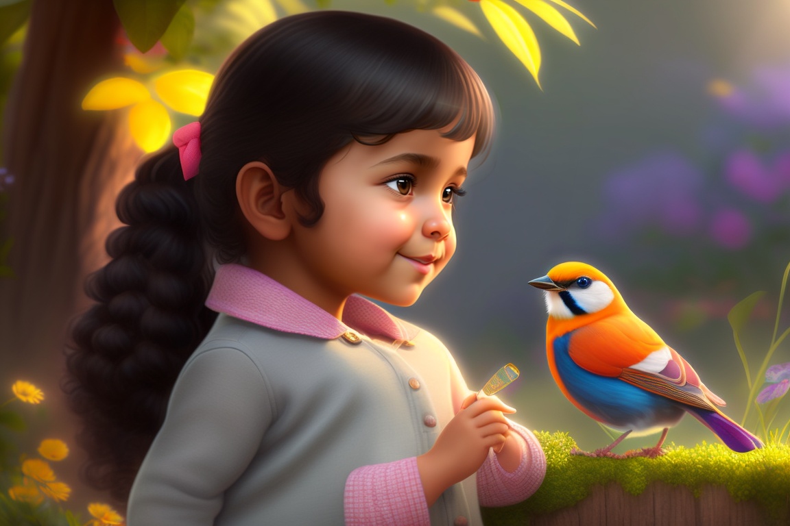 Lexica - Riya's Garden (Riya is in her garden, feeding birds and ...