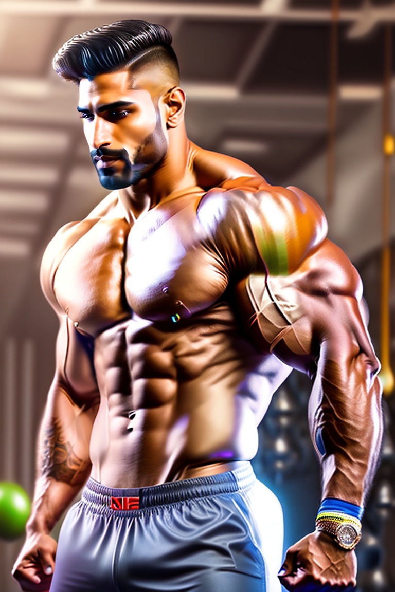 Lexica - Muscular, Pakistani man ,chain, abs