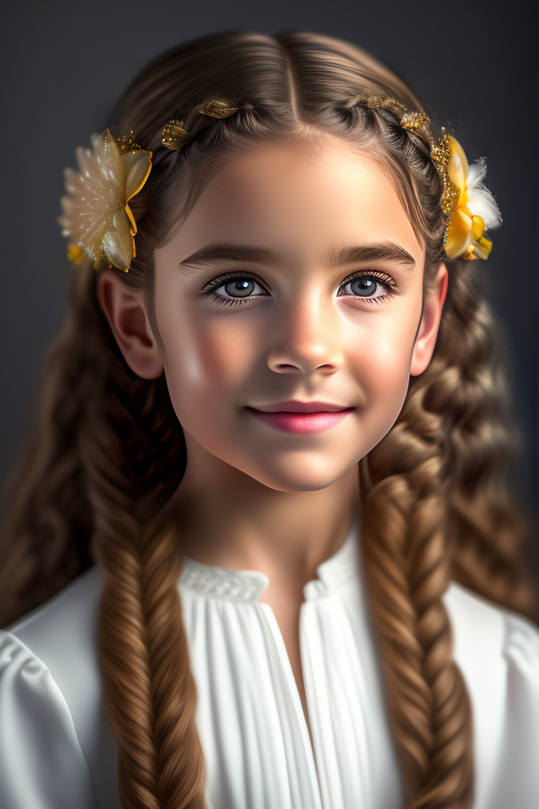 Lexica - Photo realistic closeup portrait of sweet little girl, braided ...