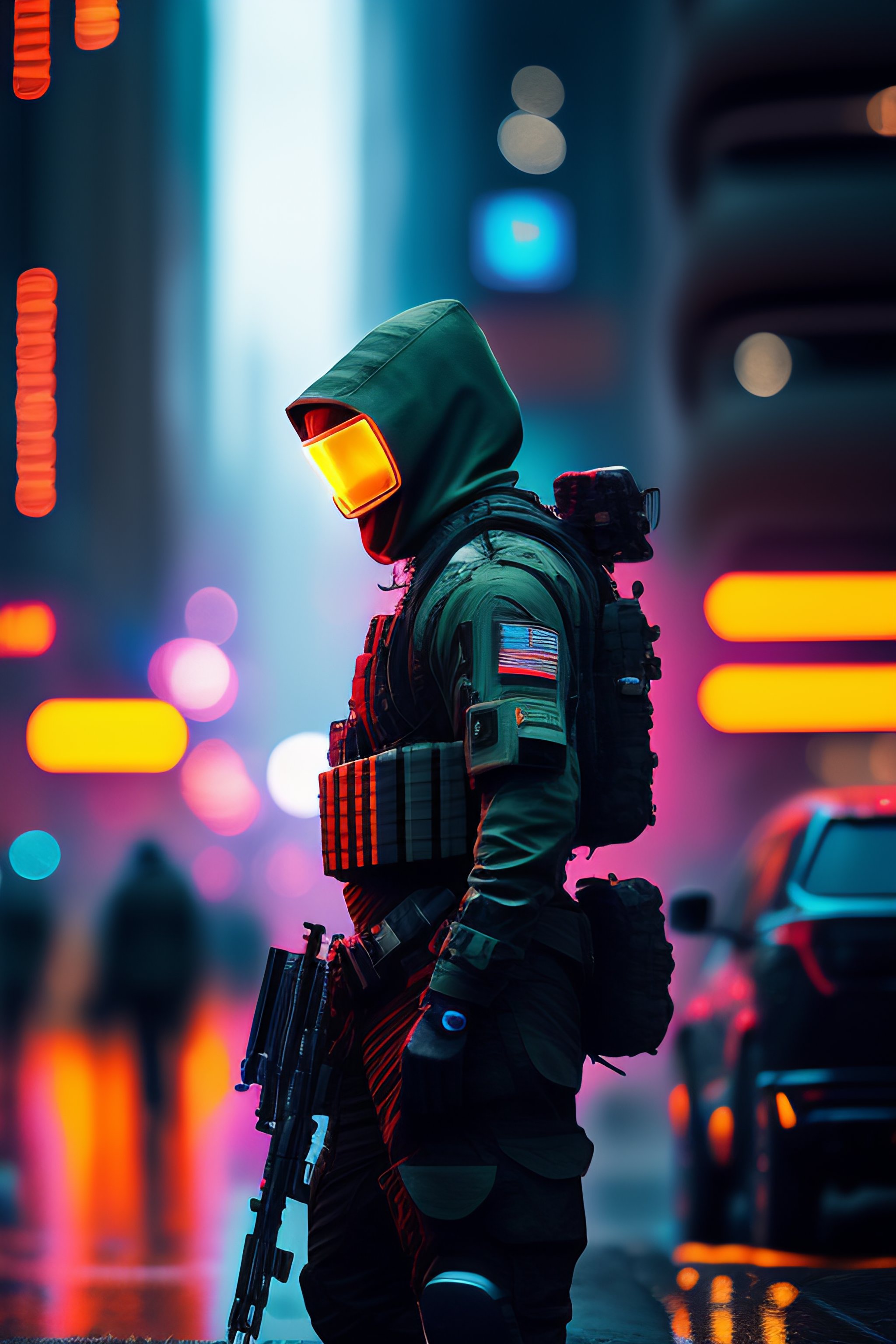 Lexica - Hacker solder, full body, tactical armor, rifle, Neon, Movie ...
