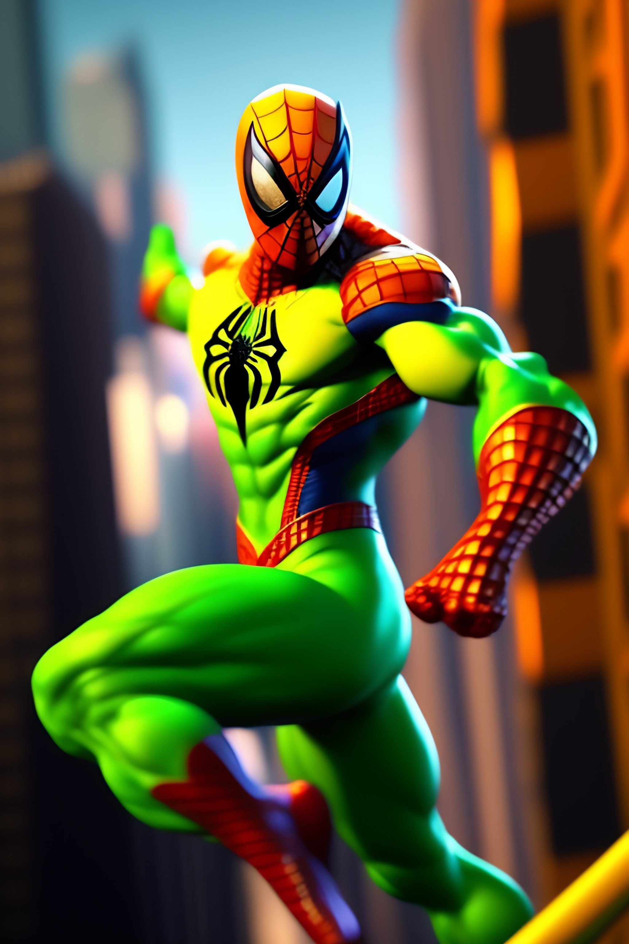 Lexica - Create a 3D cartoon rendering of Spiderman wearing a only ...