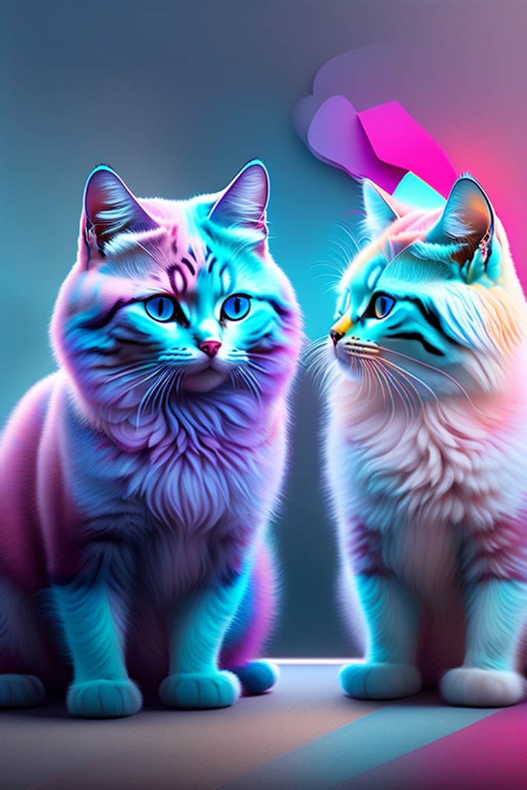 Lexica - A pair of pink and blue cats together, with an abstract ...