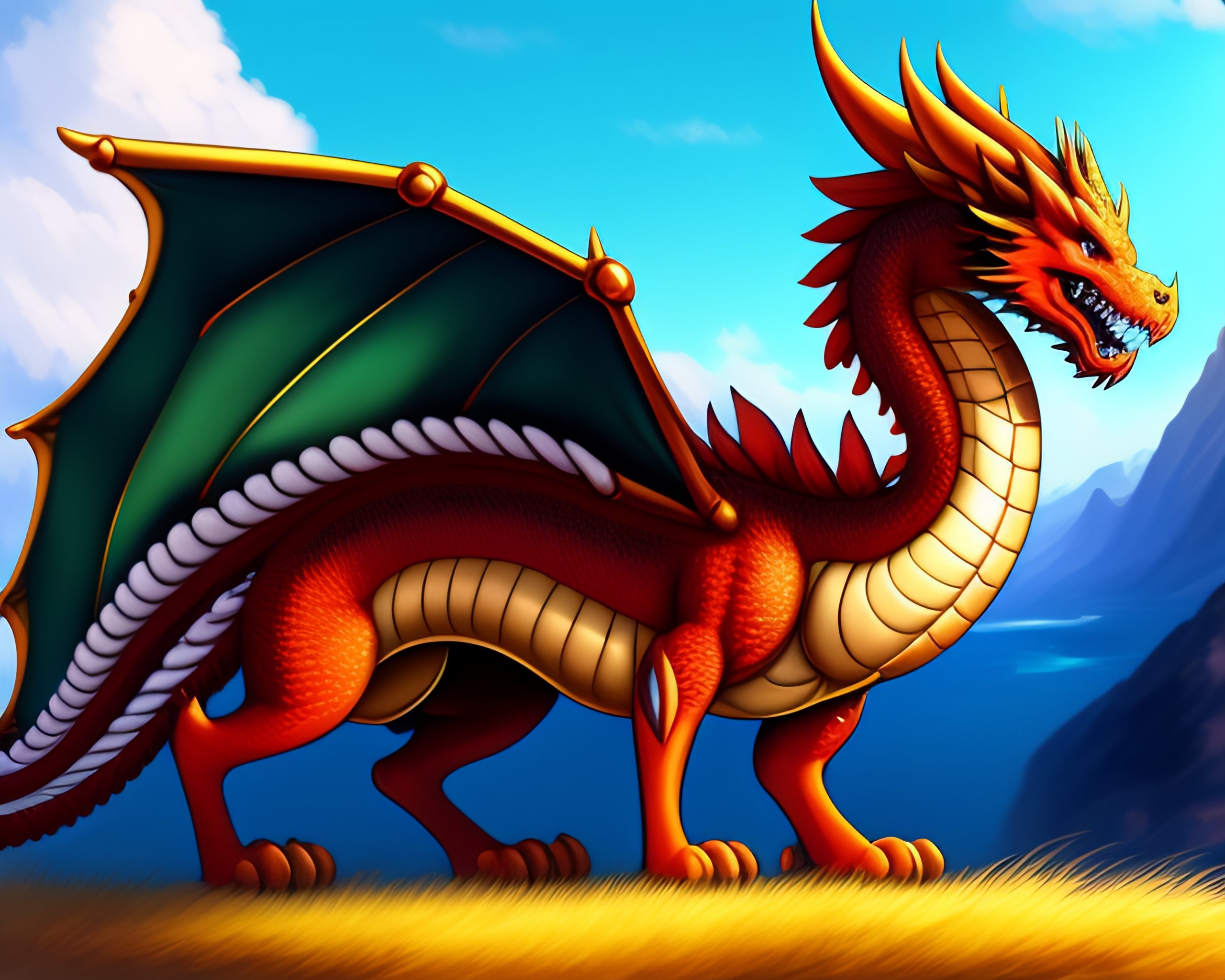 Lexica - Top down full body view of a fire dragon monster fantasy ...