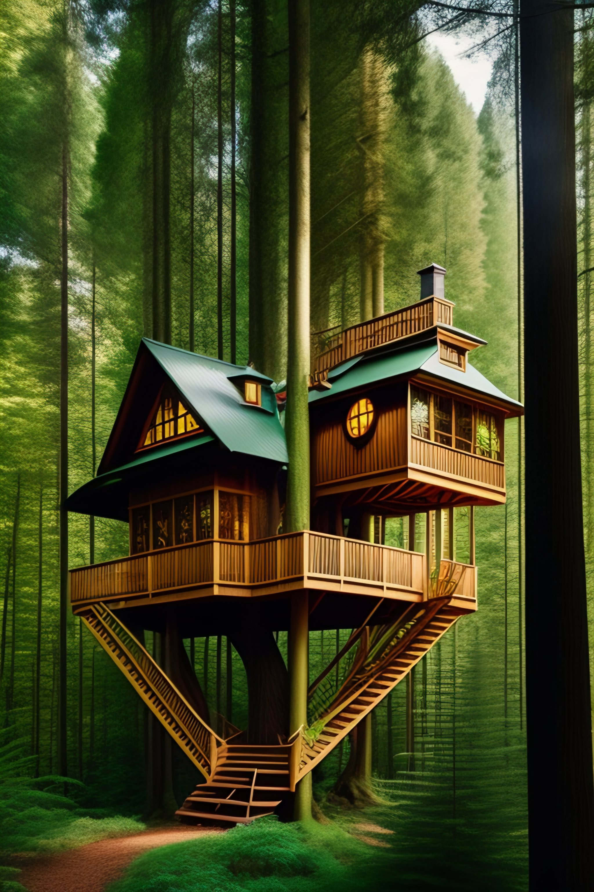 Lexica - Golden treehouse in lush forest, better homes and hardens ...