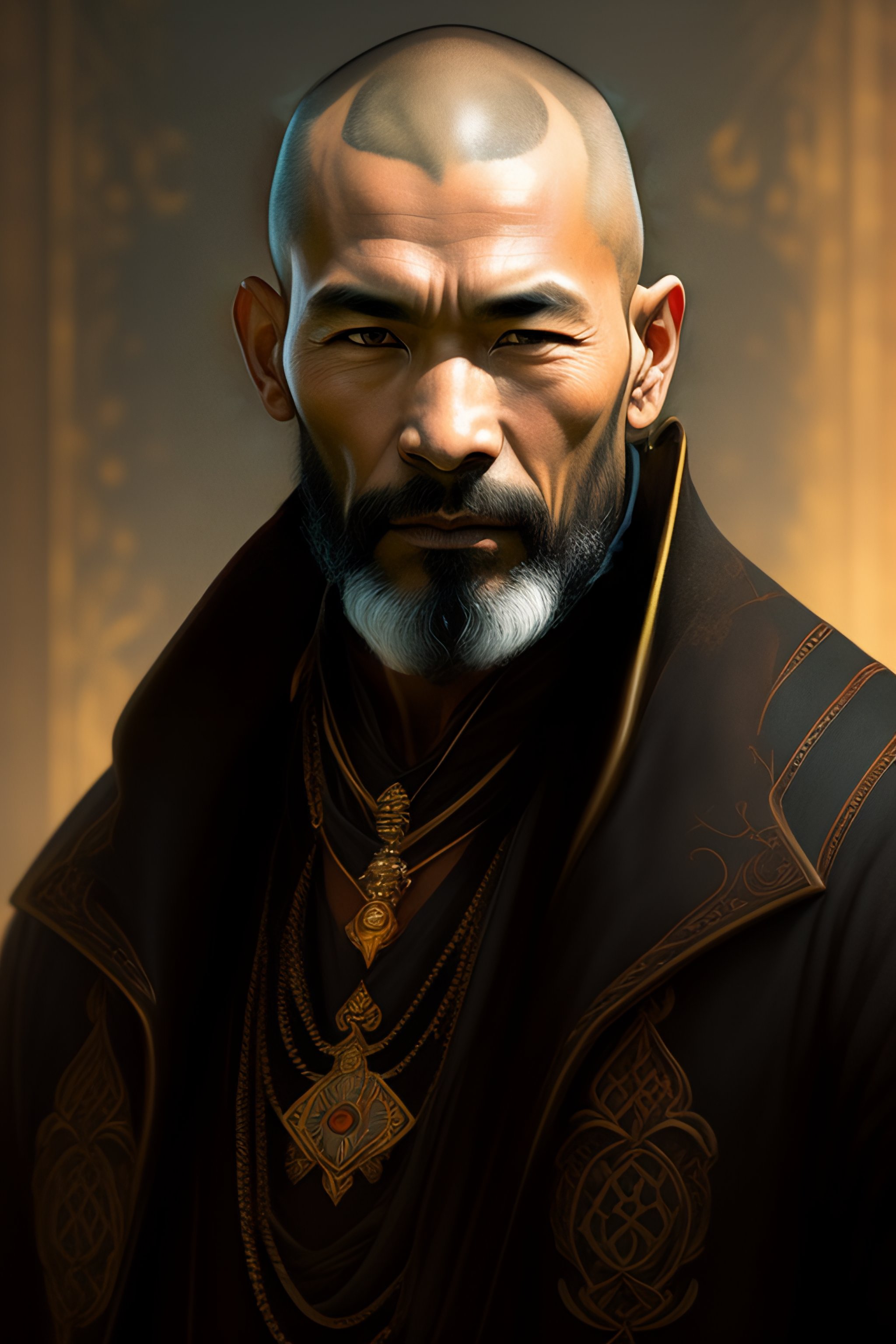 Lexica - A caucassian shaolin monk 50 years old, shaved head, punk ...