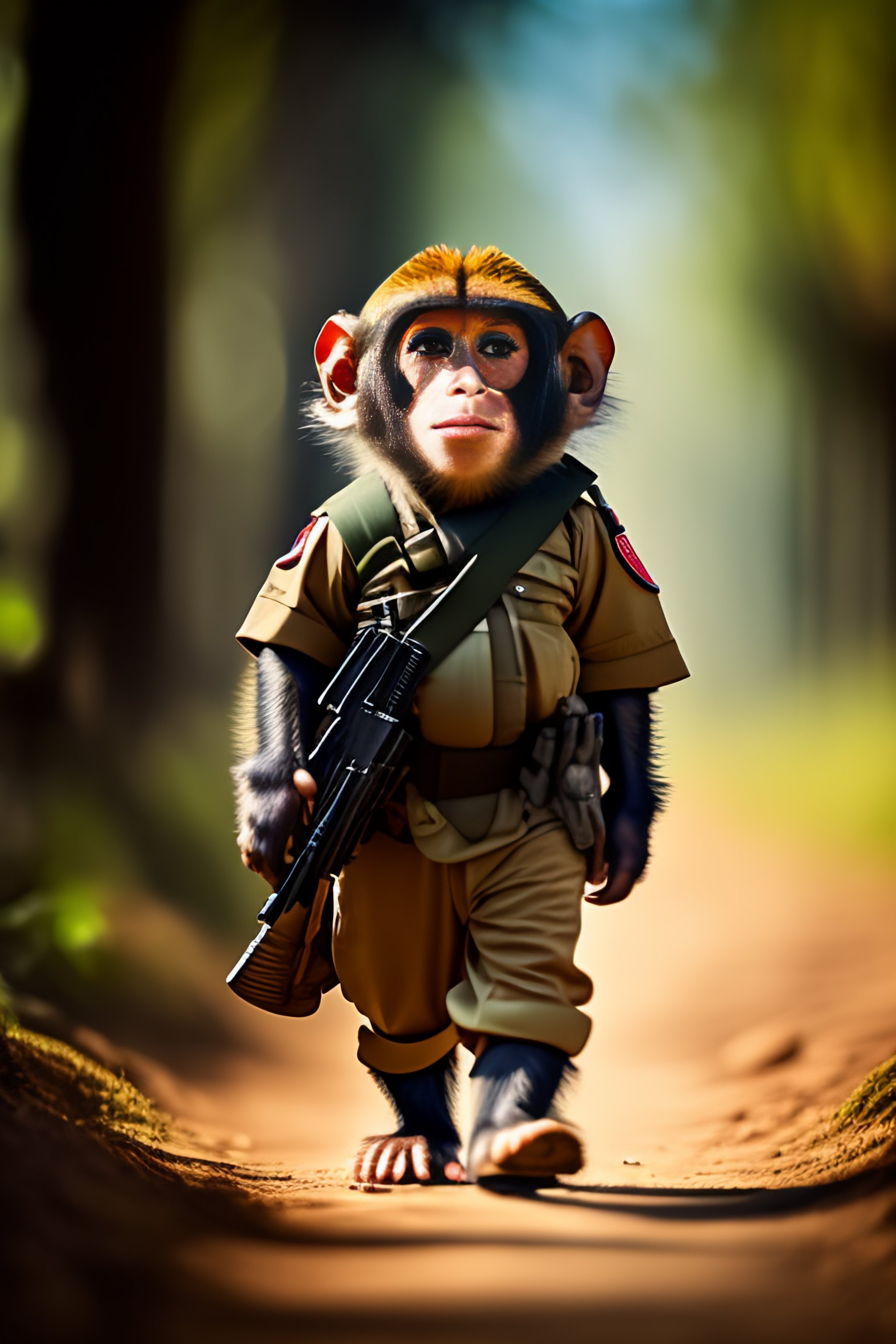 Lexica - Portrait of a little monkey seen as a militia soldier walking ...