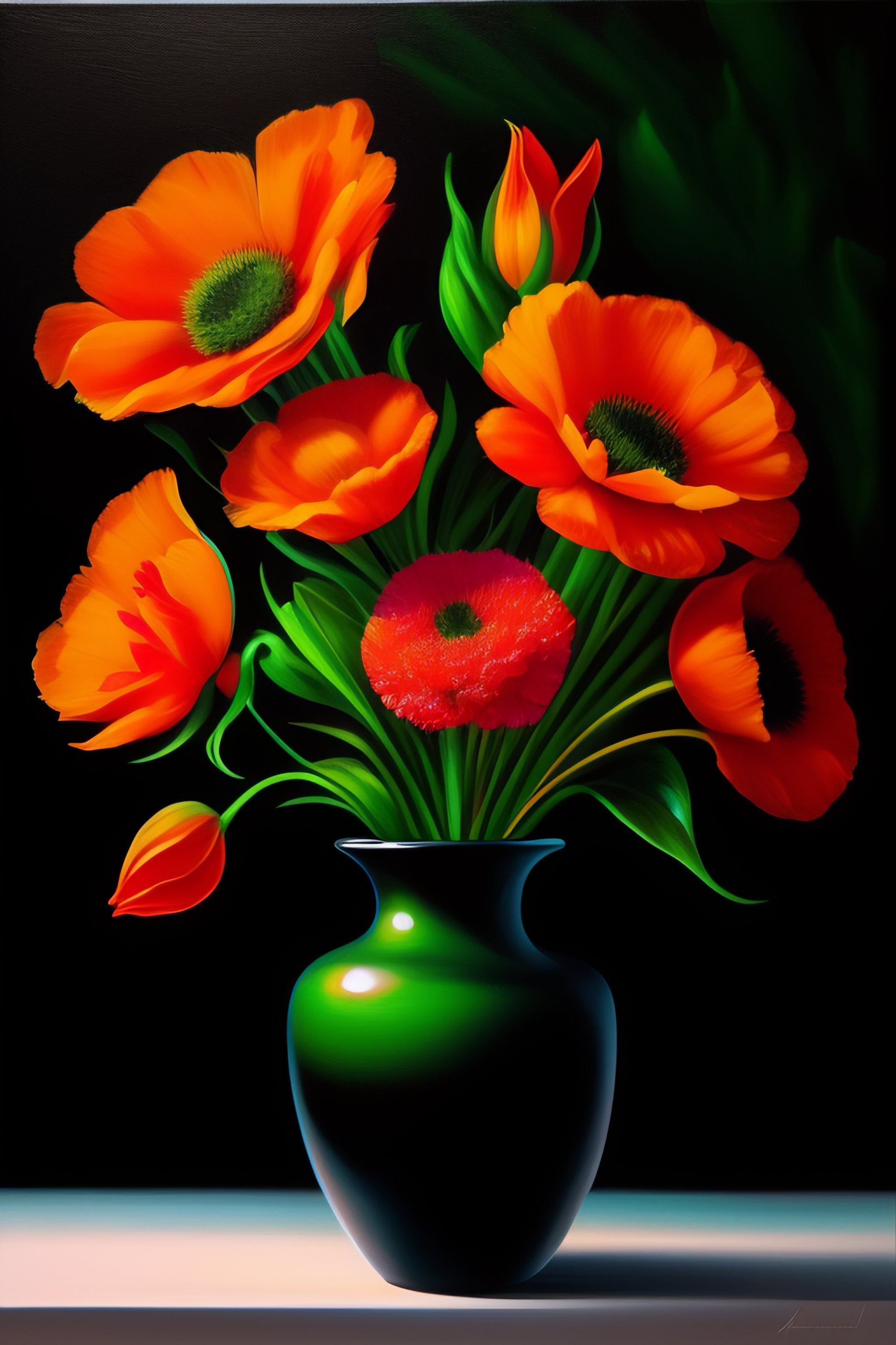 Lexica - Beautiful amazing art of coral colored flowers in a green vase ...