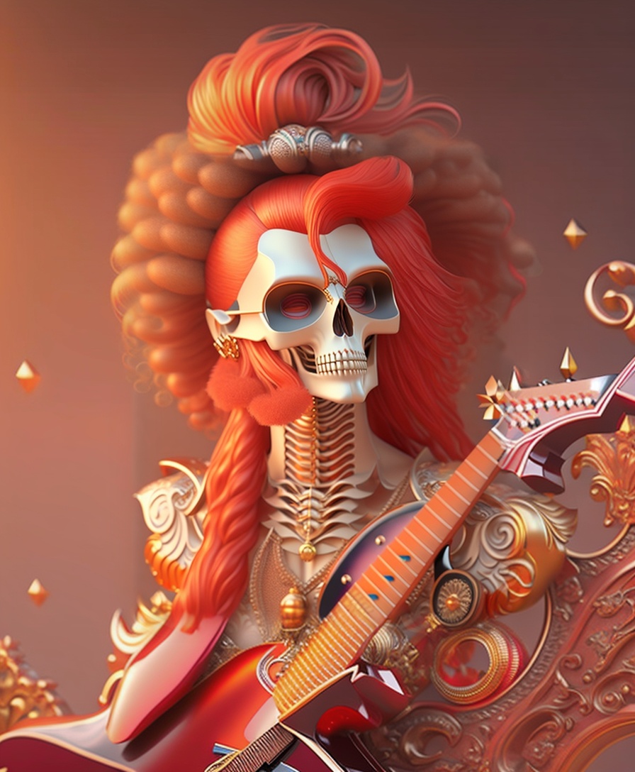 Lexica - Artstyle bse ((red head skull, skinny skeleton with curly and ...