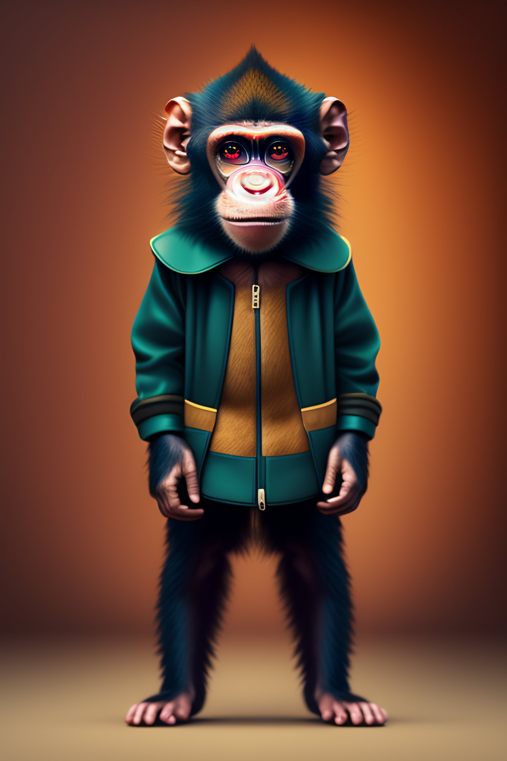 Lexica - Cartoon monkey 3rd with human clothes