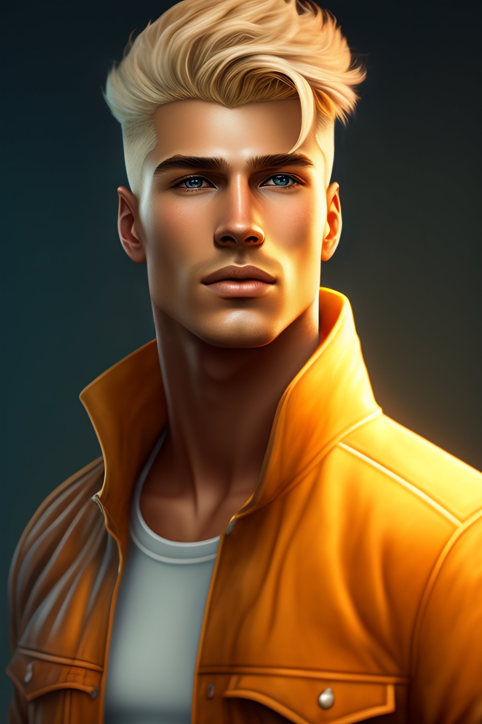 Lexica - Modern young man with ash blond hair square jaw, open and ...