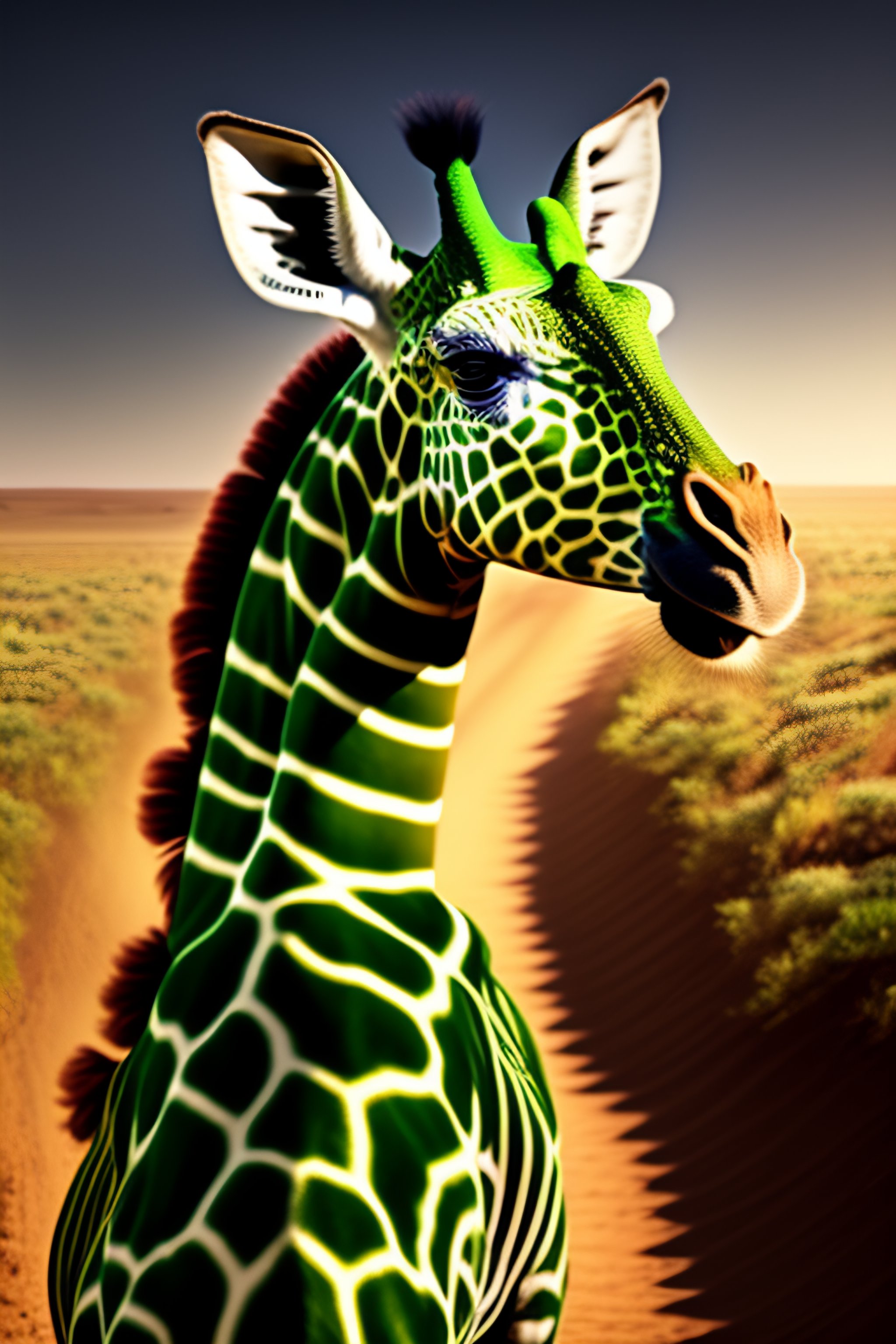 Lexica - Green giraffe eats a hare