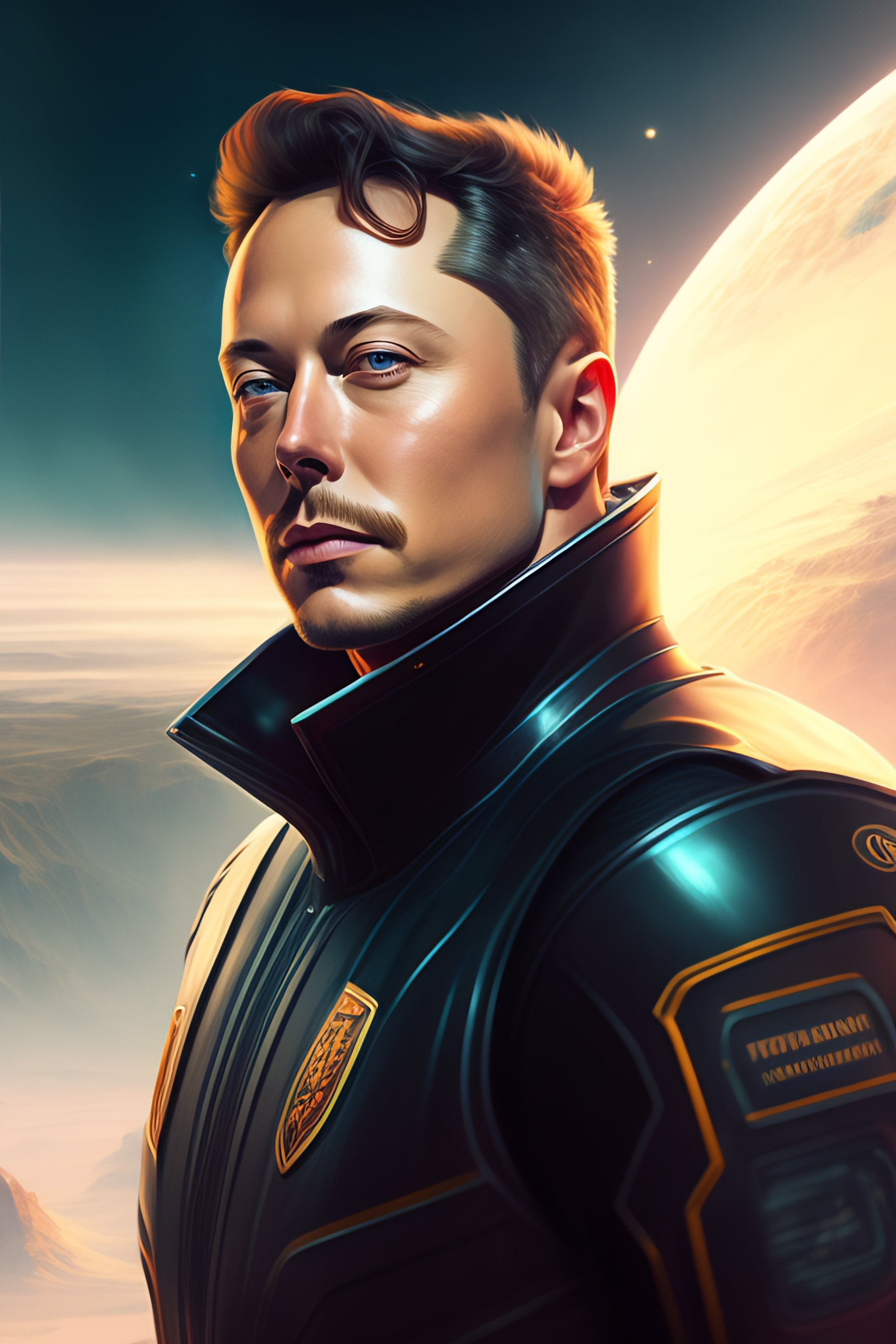 Lexica - Portrait of Elon Musk in a desolate space colony, by Anna ...