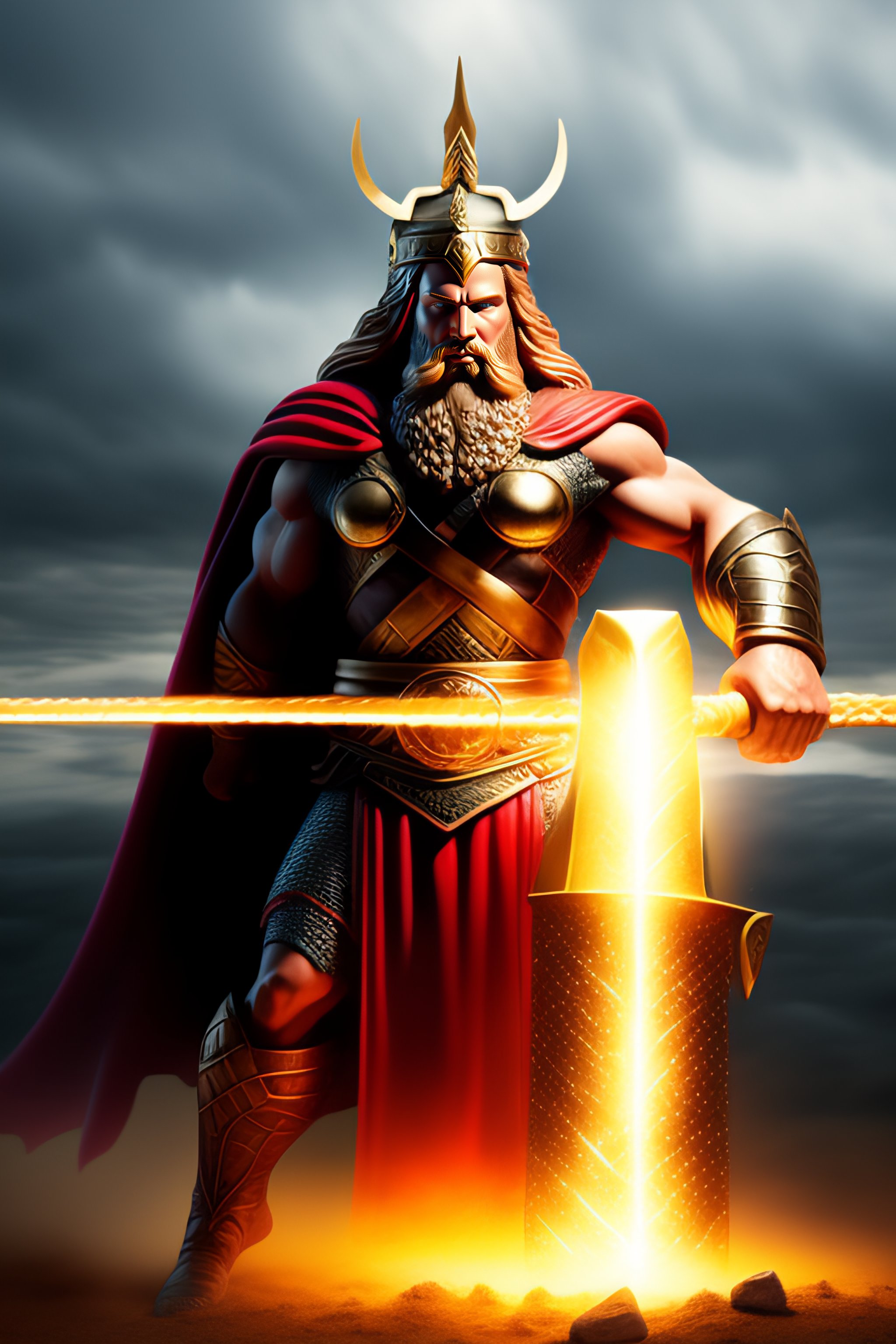 Lexica - 3D image of Thor Viking God with his hammer lightening