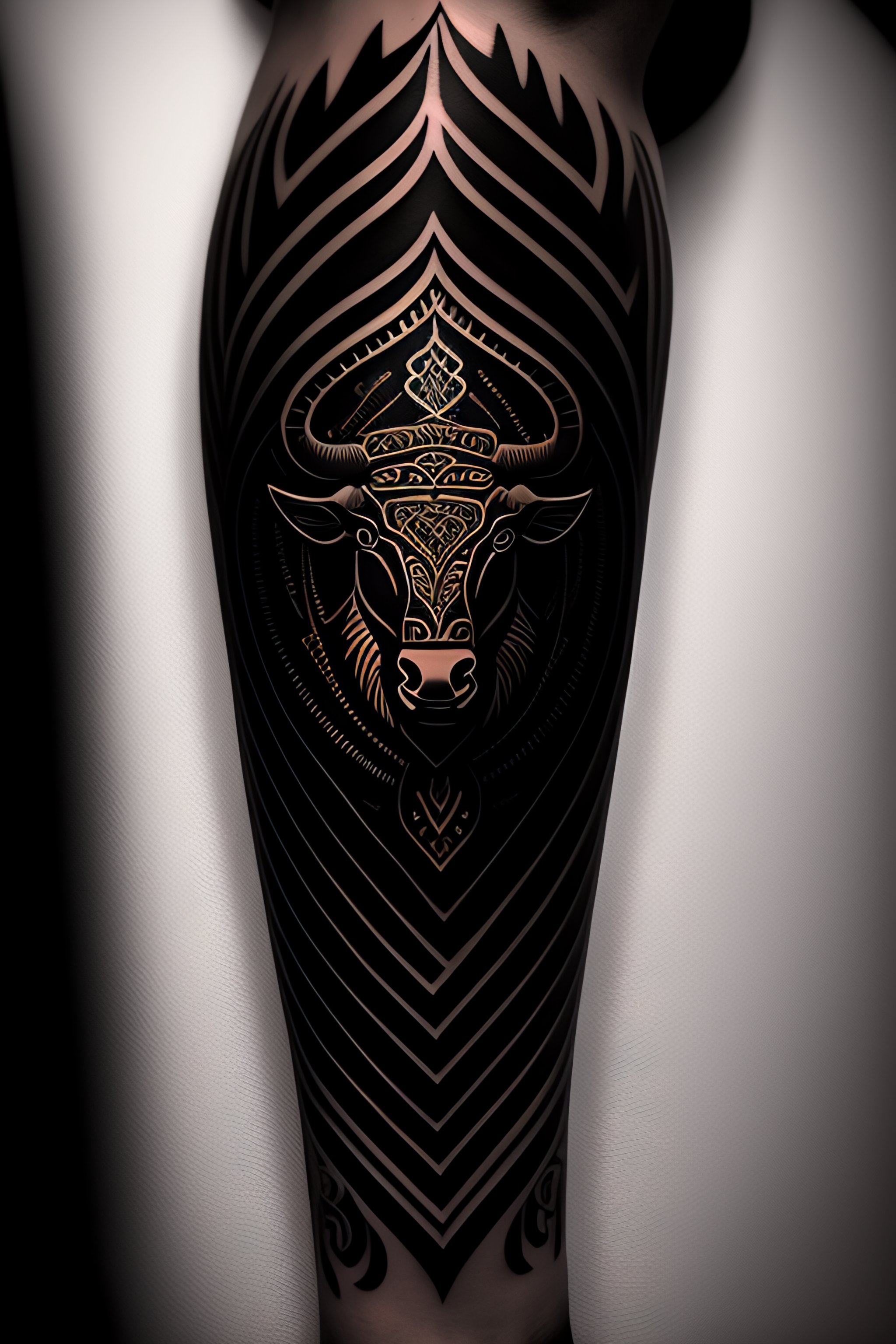 Lexica - Detailed tattoos in stencil of taurus sign, on male leg ...