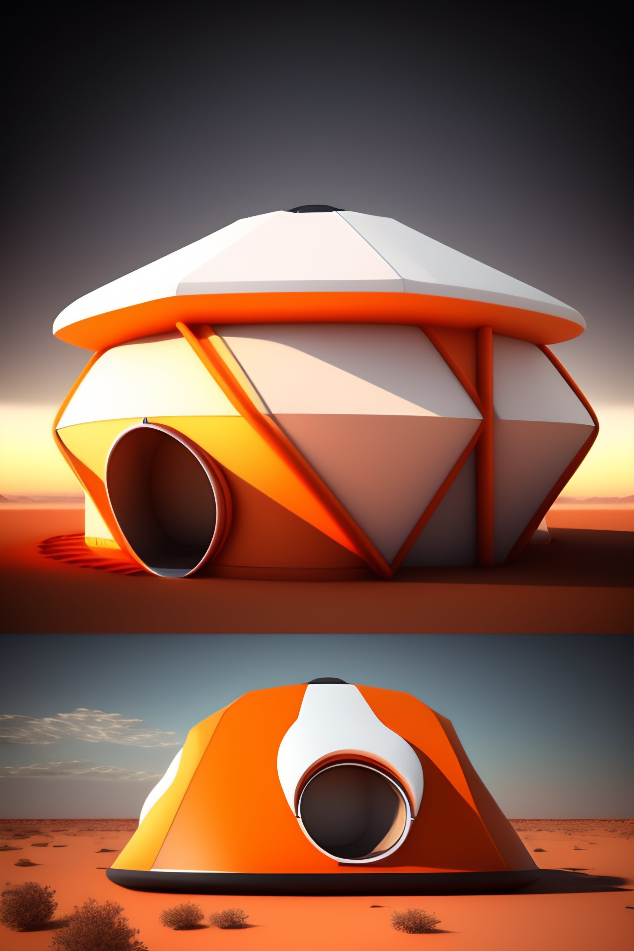Lexica - Modern tent design, futuristic, 3D style, with elements of vintage dystopian future ...