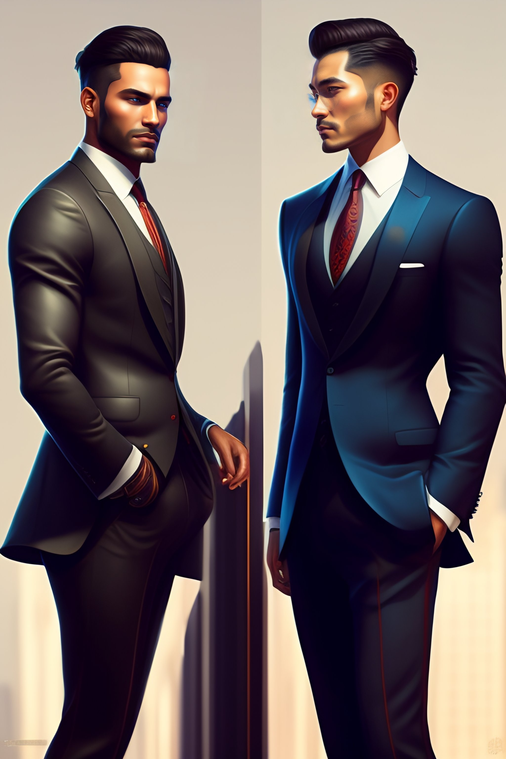 Lexica - A gentleman, three piece suit, checking watch,character concept design, painting ...