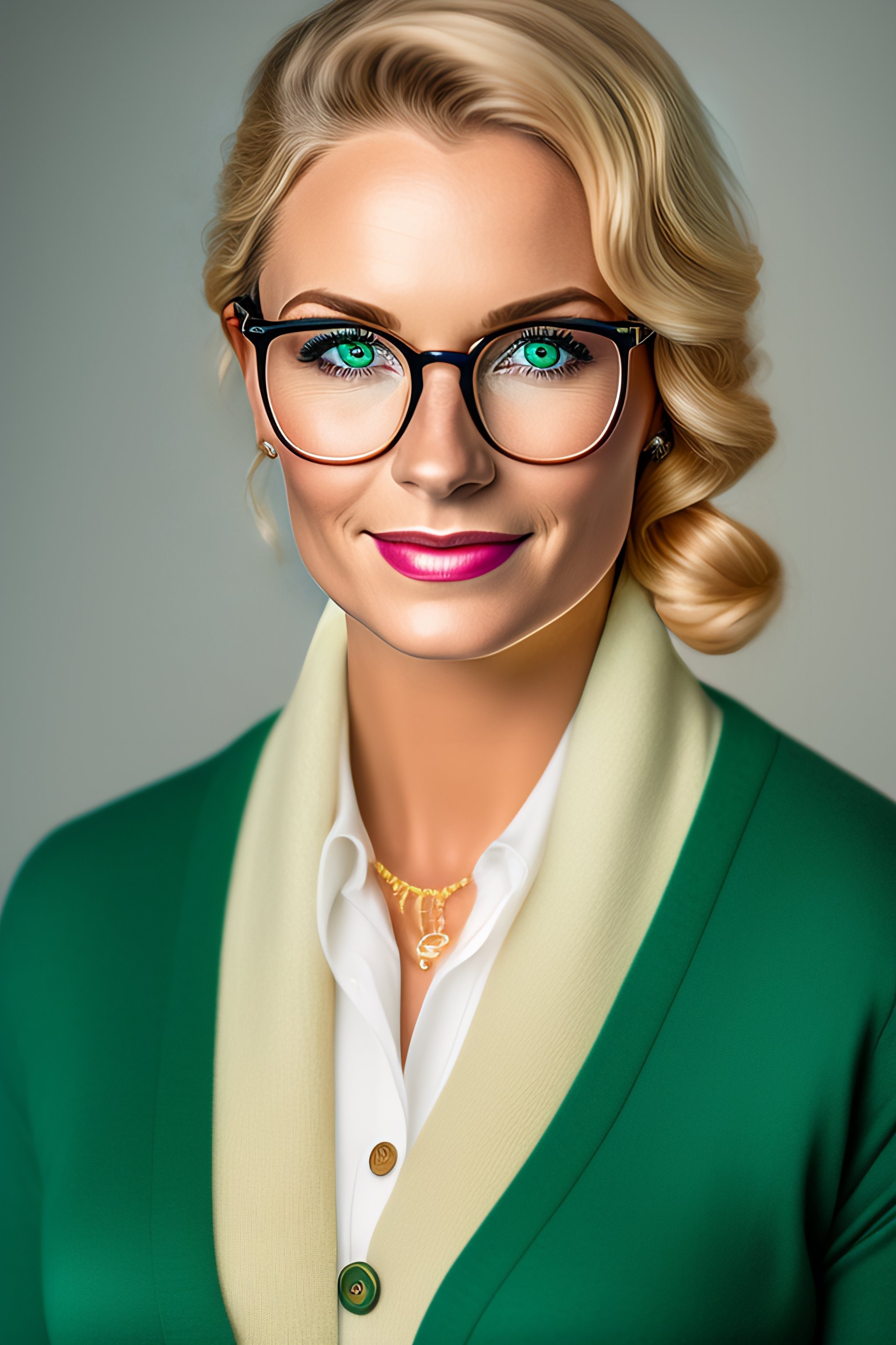 Lexica - Portrait of anna, female, 21 years, blond hair, bun, green ...