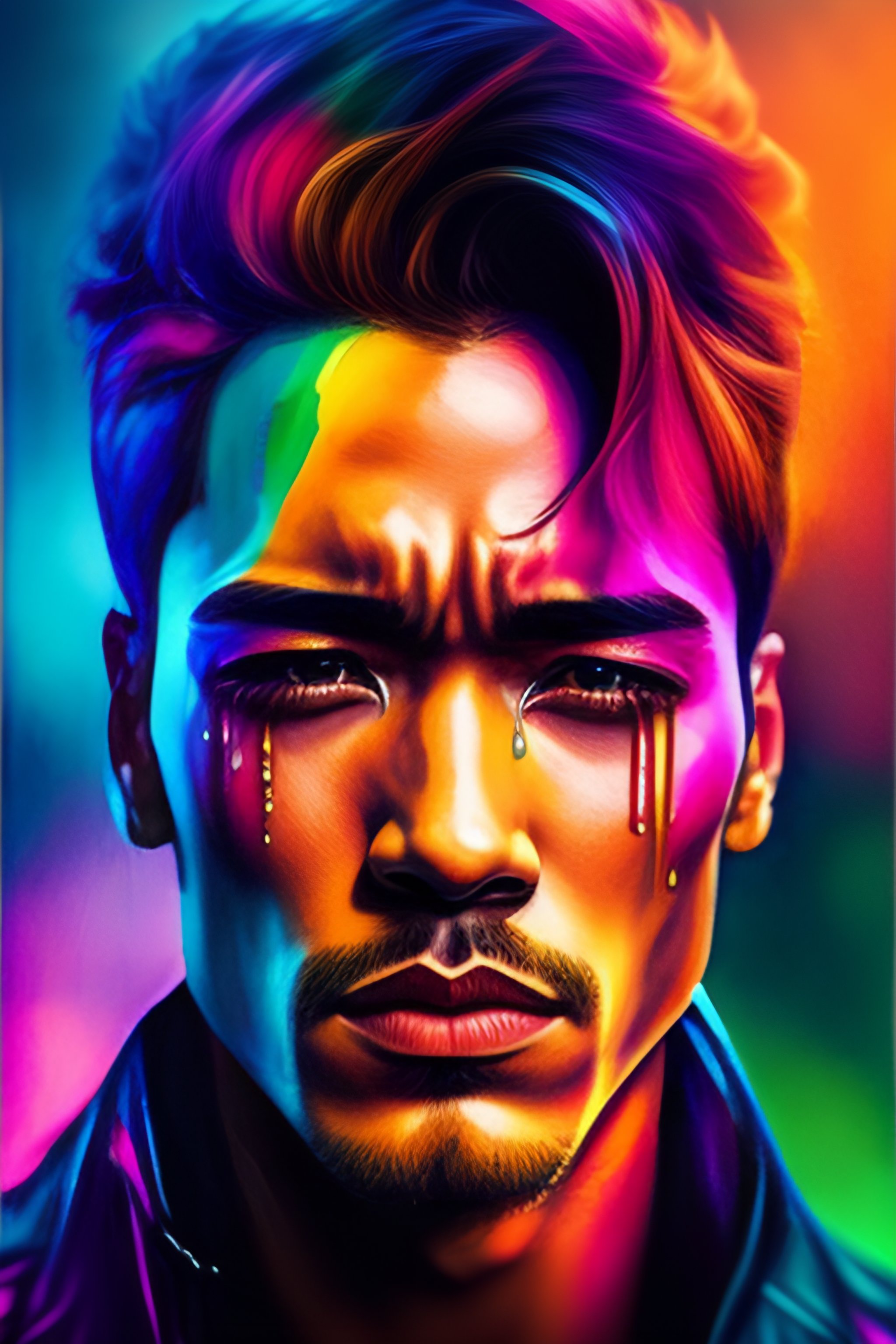 Lexica - Handsome man crying colorful tears