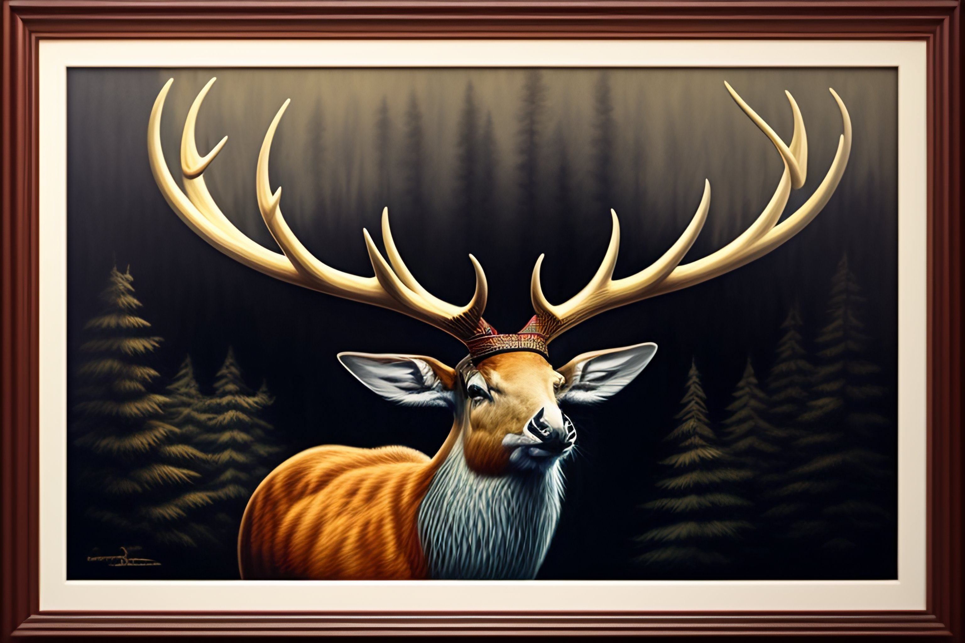 Lexica - Bird entity with enormous antlers, horror art, etching