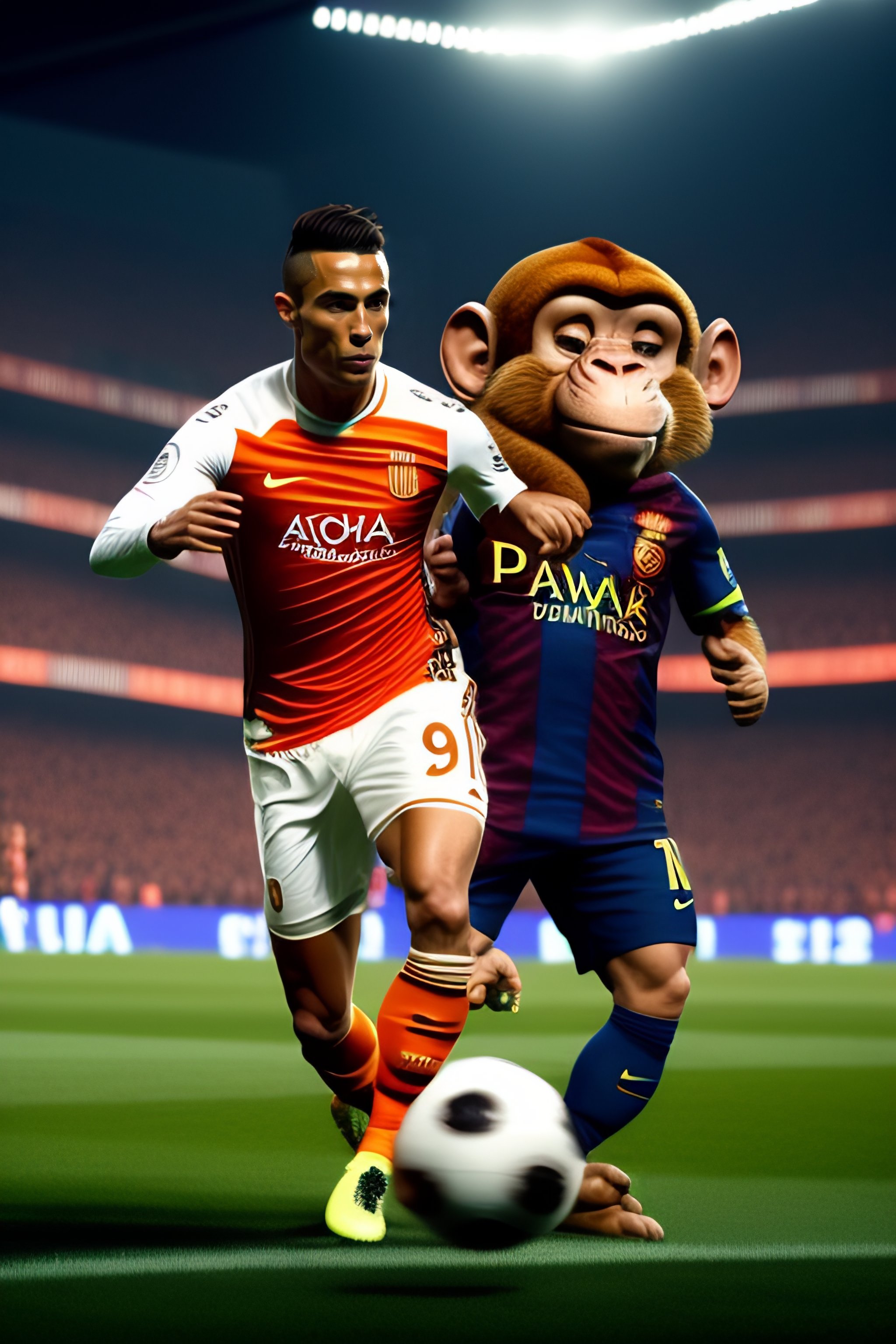Lexica - Monkey playing soccer on mestalla stadium with cristiano ...