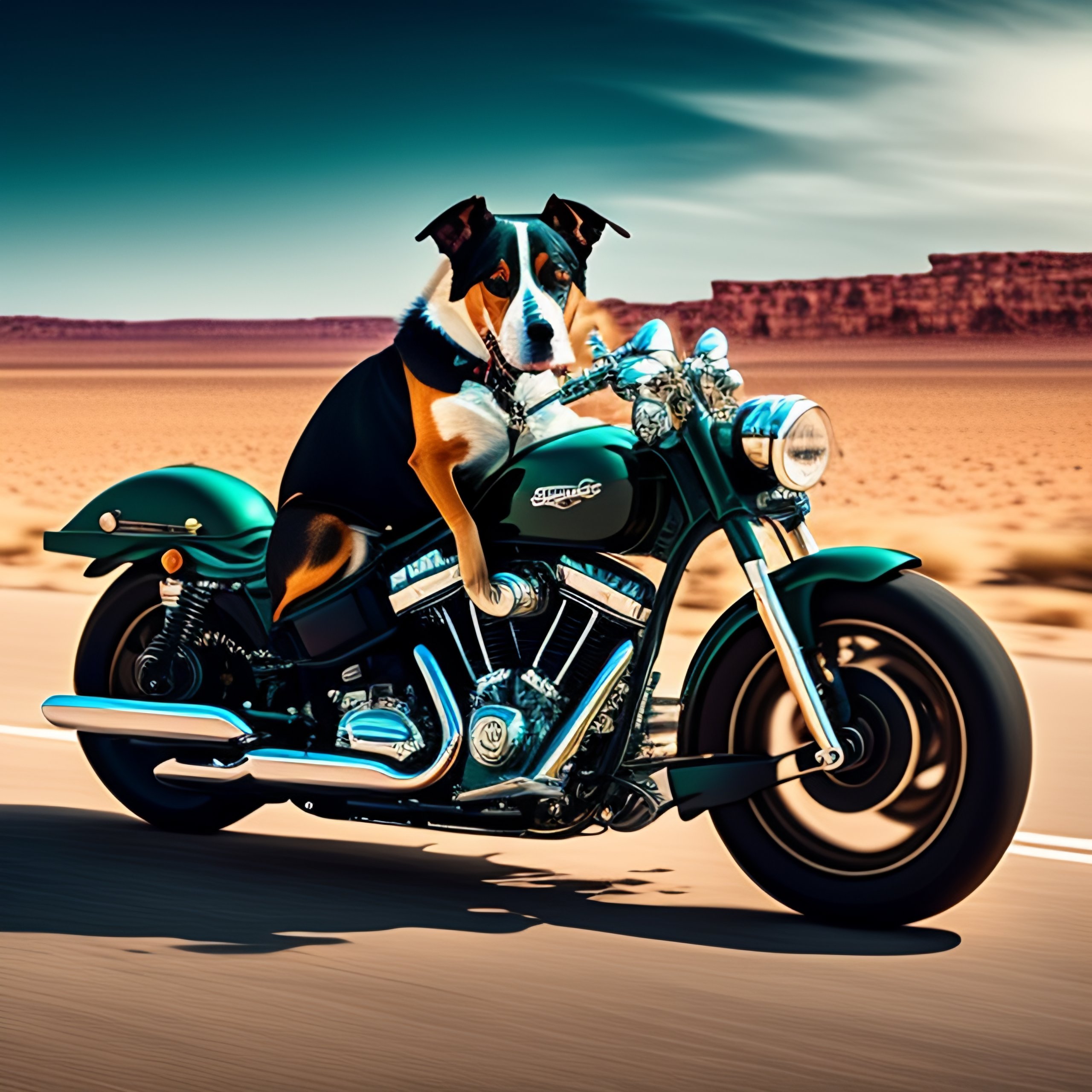 Lexica - Crazy dog, on one wheel, motorcycle, dead