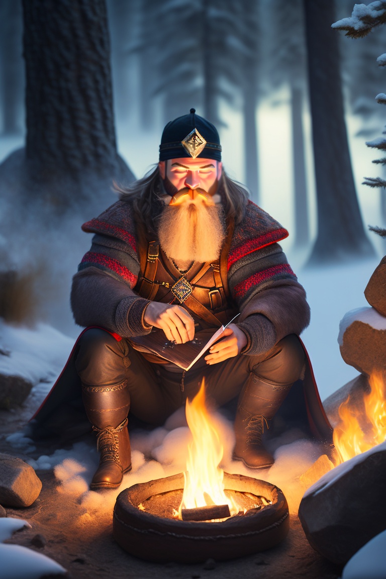 Lexica - Around the campfire, the Viking writes the code in runes.