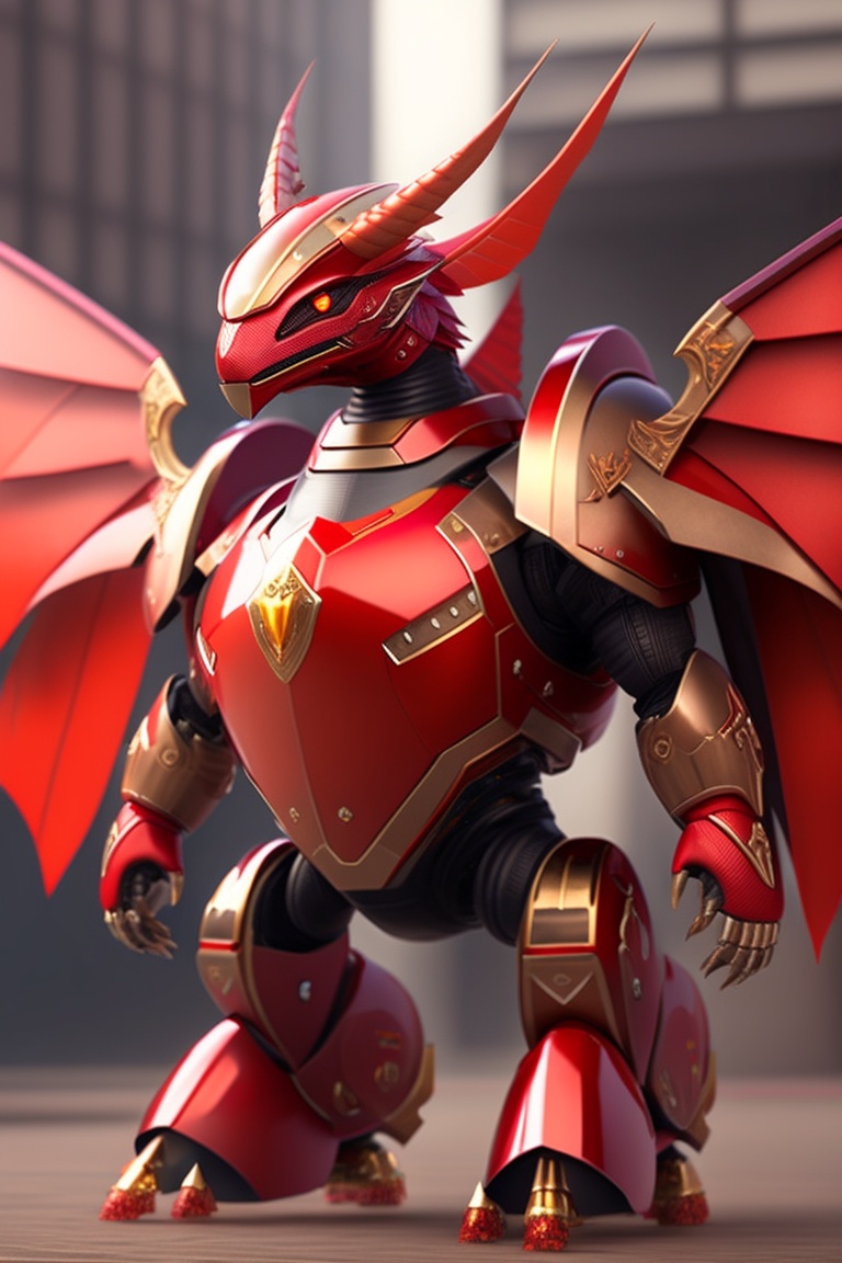 Lexica - Large red robust 4-legged robot dragon with huge shield-shaped ...