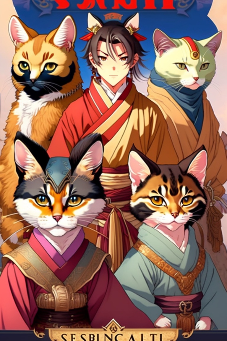 Lexica - Book cover of the seven samurai cats, with typical clothing ...