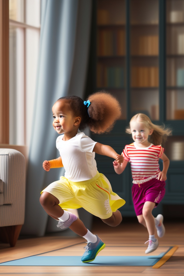 Lexica - Children,running, butterfly pose, indoor{table in background}