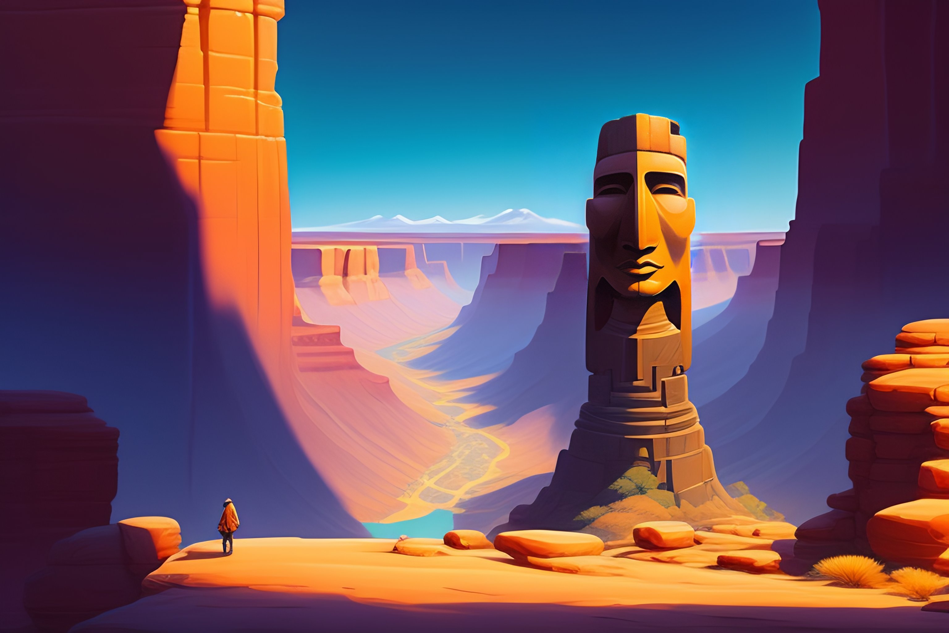 Lexica - Moai statue destination city in the depths of the grand canyon ...