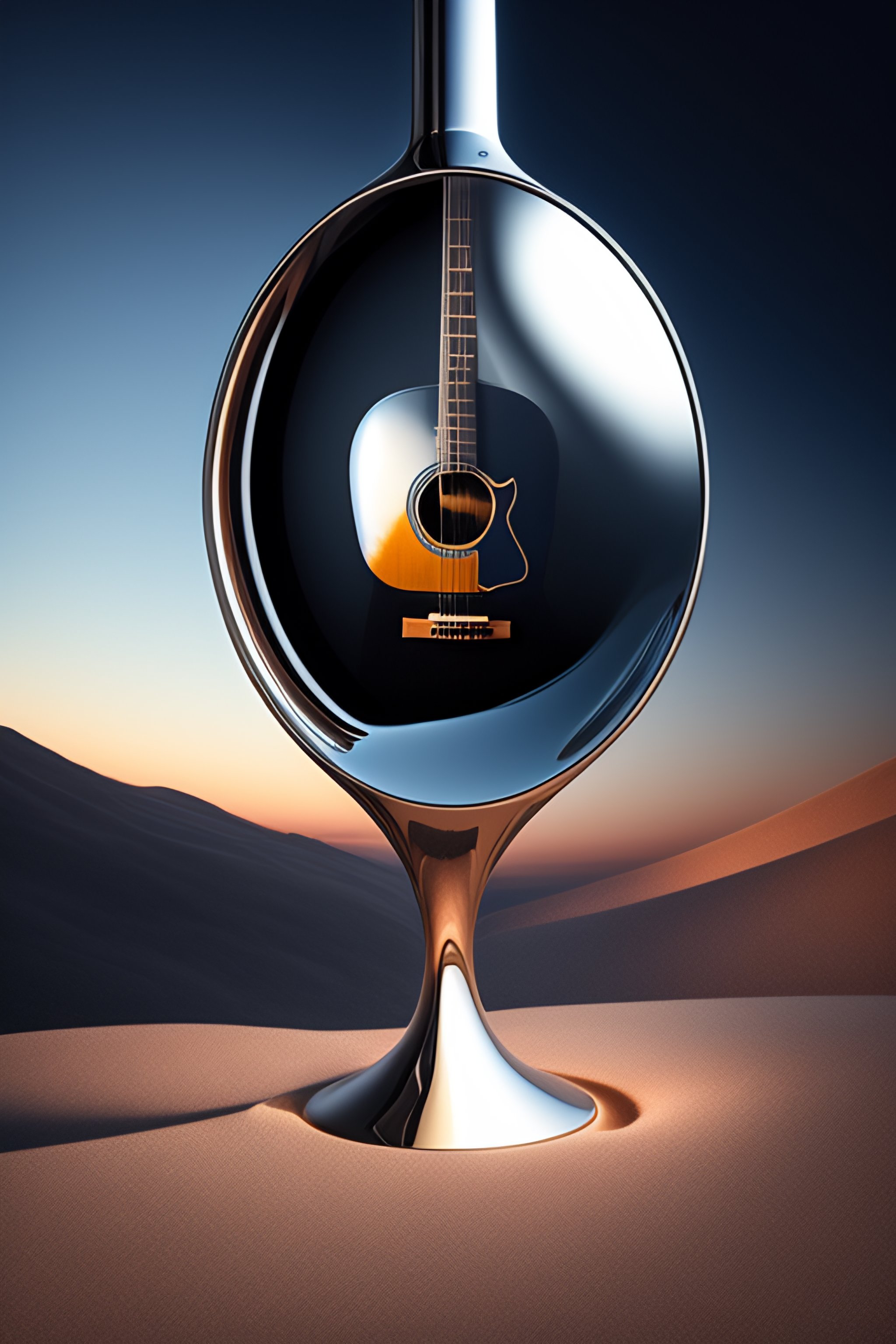 Lexica - Image of a silver spherereflecting a guitar