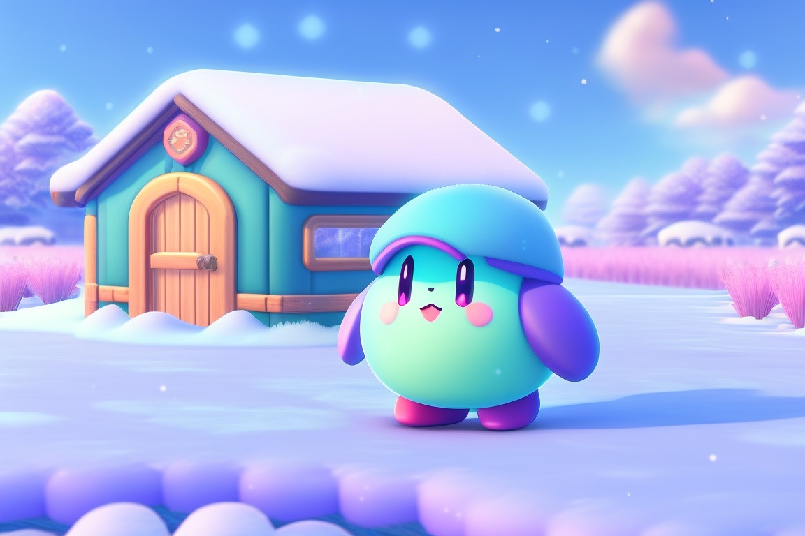 Lexica - 2D illustration, Kirby Star Allies, daylight, winter, field ...