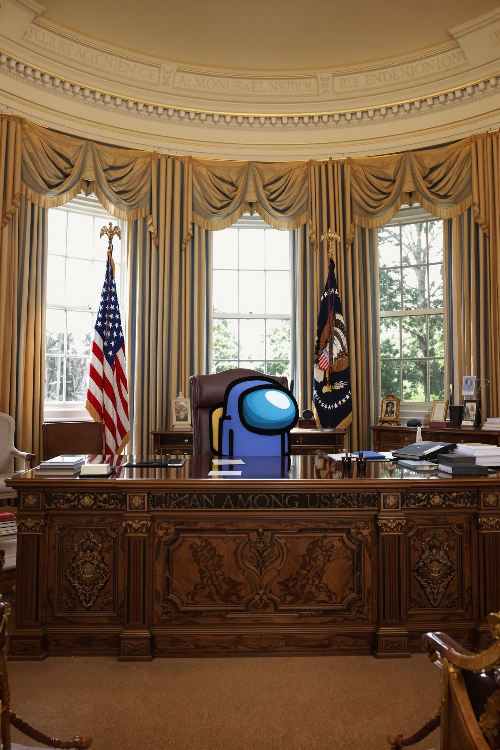 Lexica - An "among us" crewmate sitting at the presidential desk in the ...