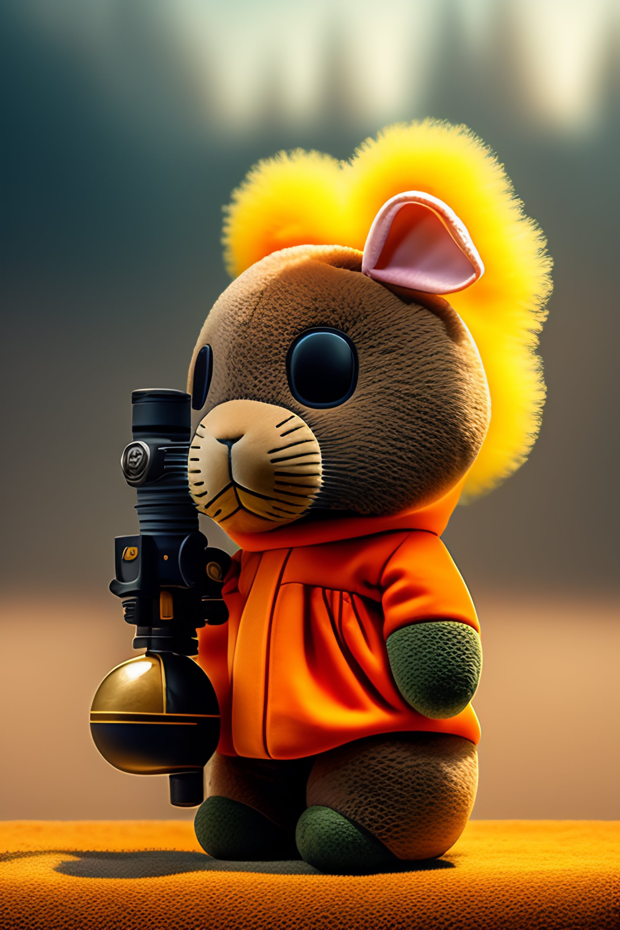 Lexica - Plush rabbit in a gas mask with a machine gun against the ...